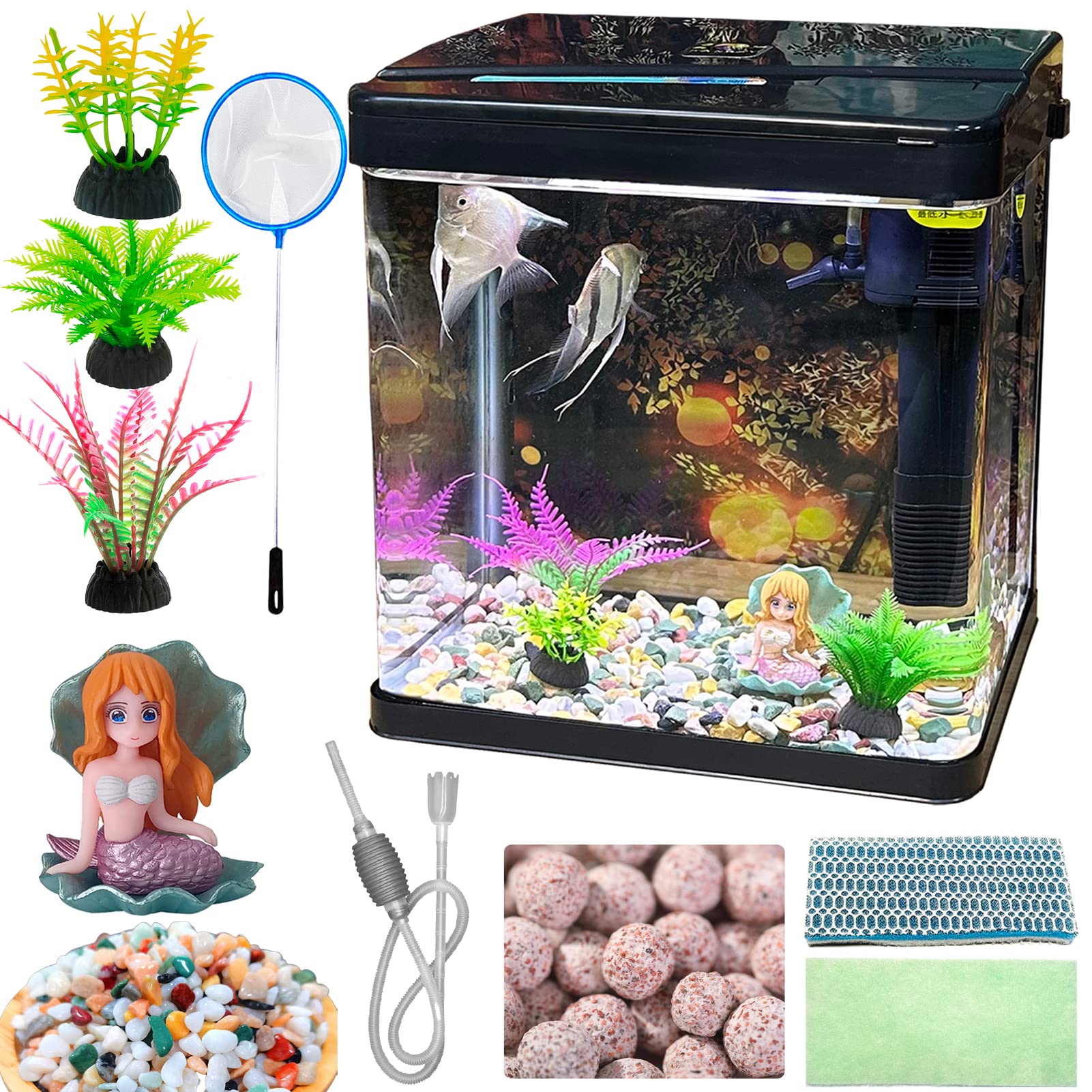 SANOSY Glass Fish Tank 4.35 Gallon Aquarium Starter Kit Small Betta ...