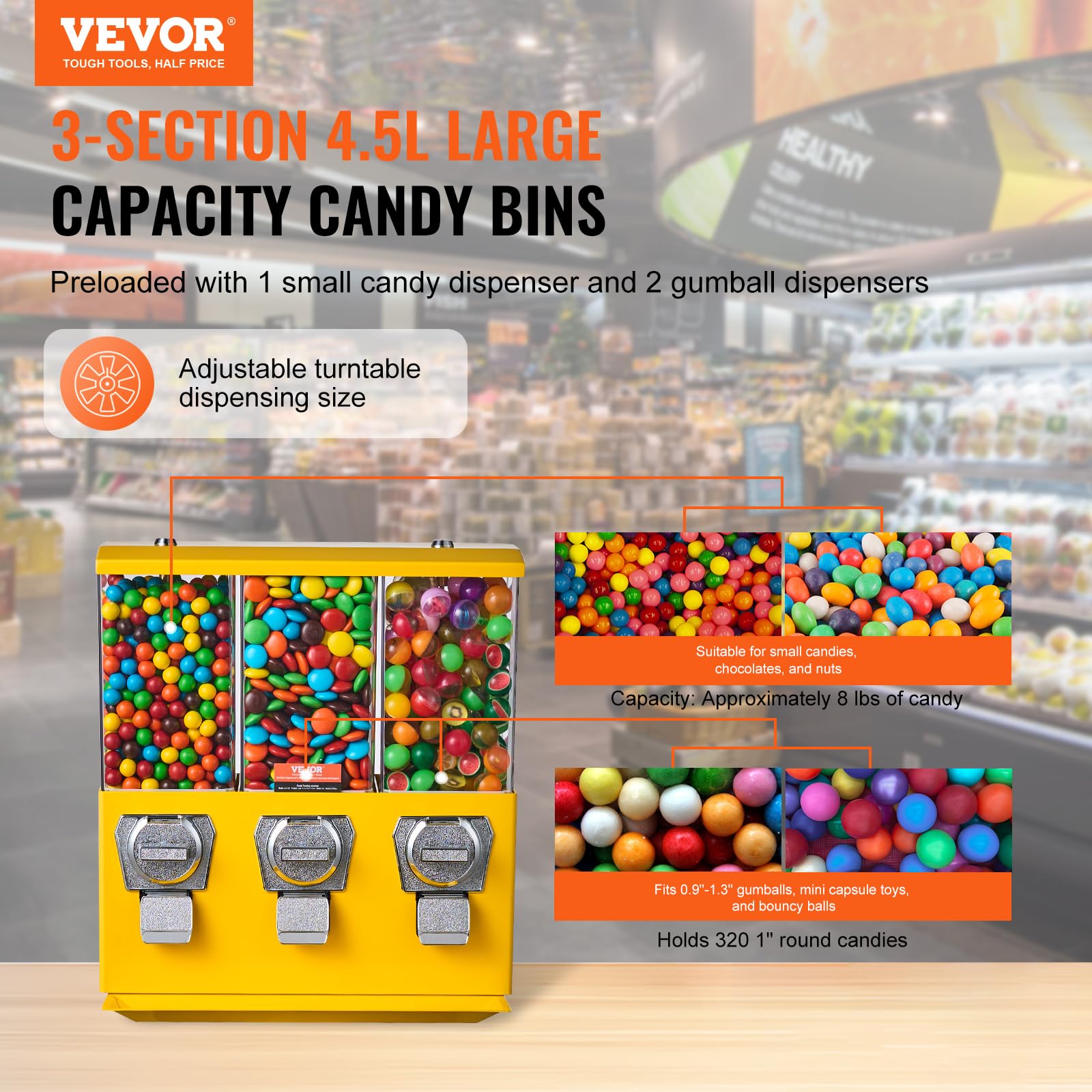Mua VBENLEM Triple Head Candy Vending Machine, 1-inch Gumball Vending ...