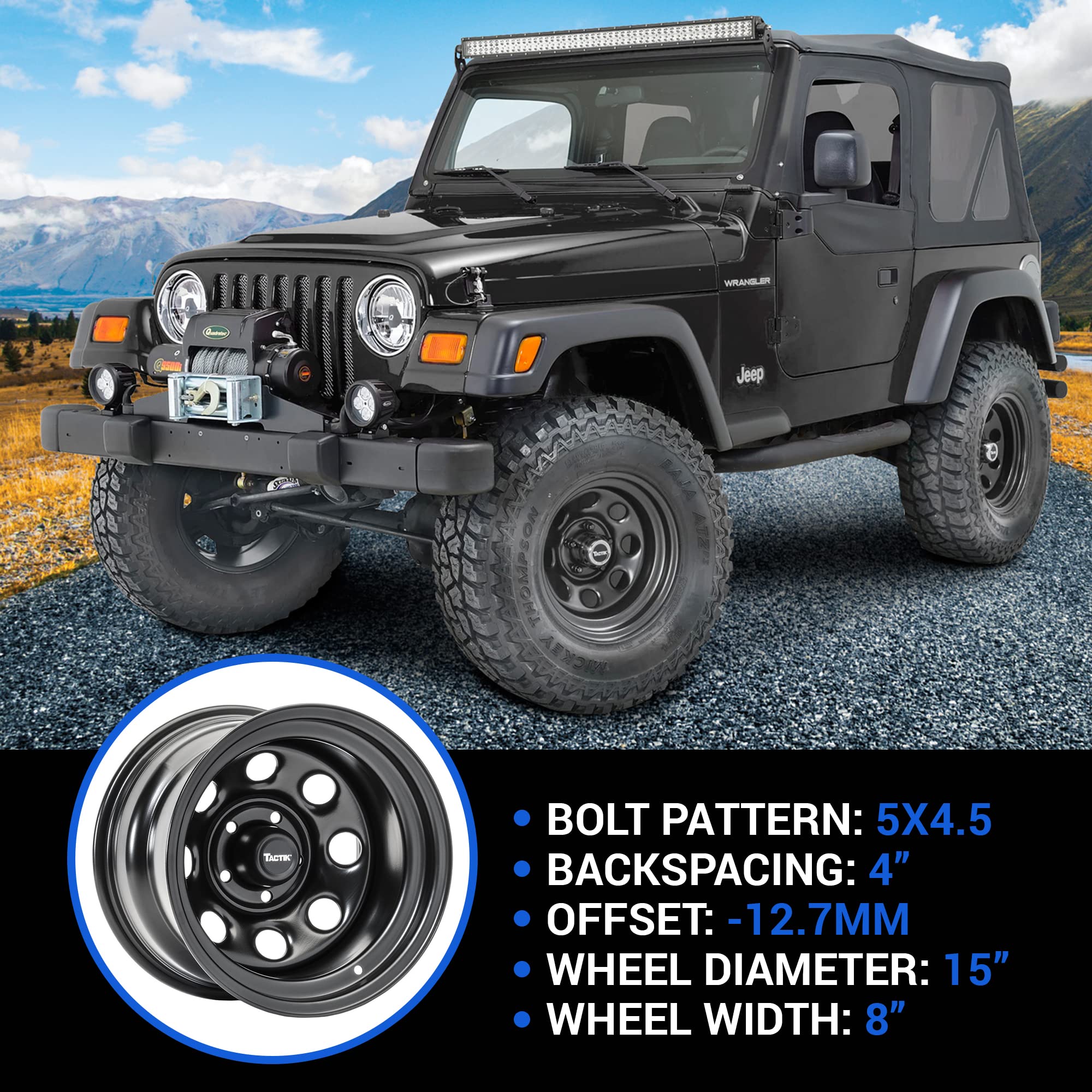 Mua TACTIK Circle 8 Classic 15 Inch Steel Wheel, Black - 15x8, 5x4.5 ...