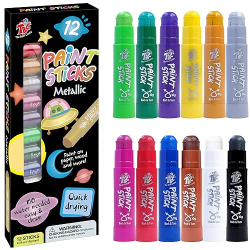 TBC The Best Crafts Paint Sticks,12 Colors Metallic, Washable, Non ...