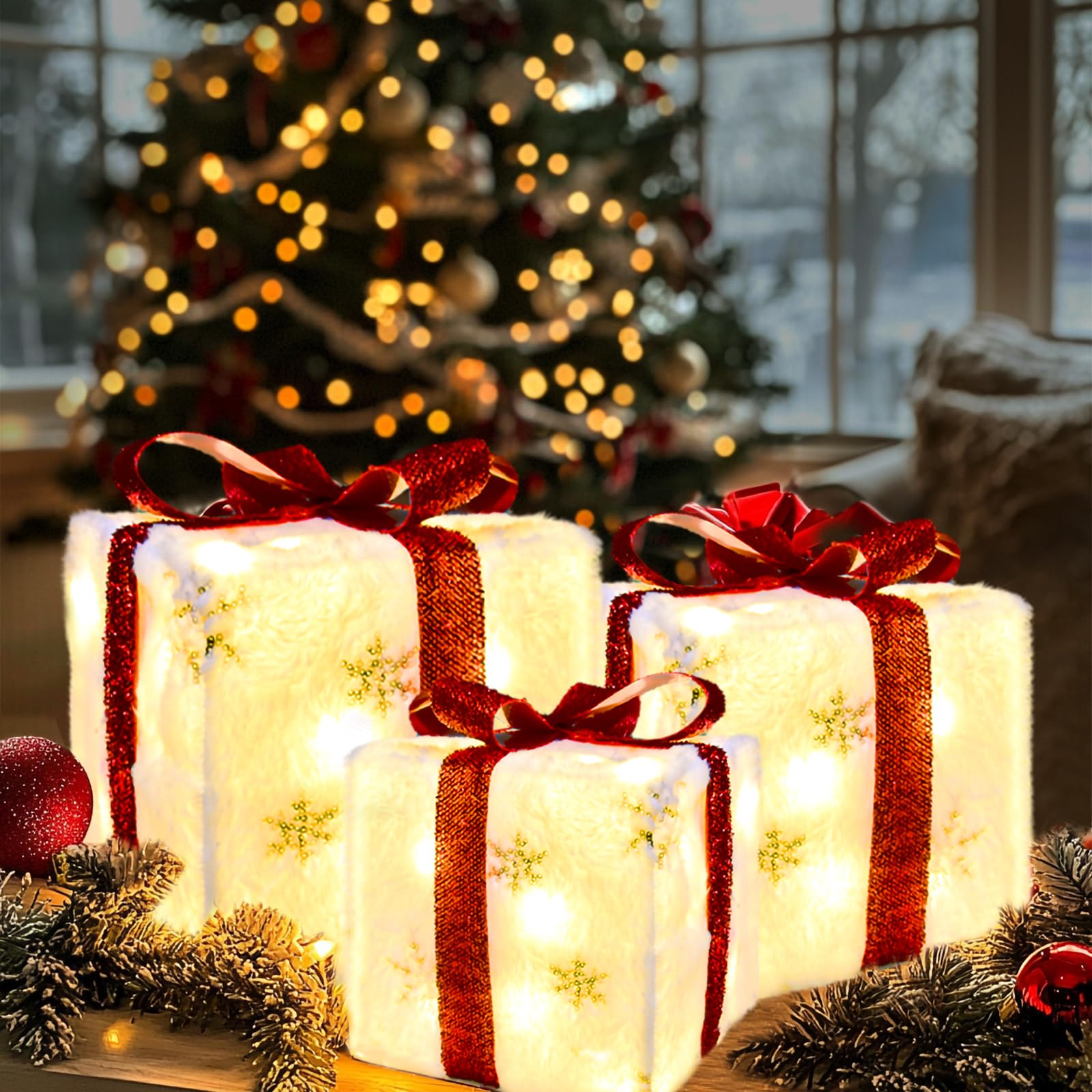 Set of 3 Christmas Lighted Gift Boxes,Christmas Light Up Decorations ...