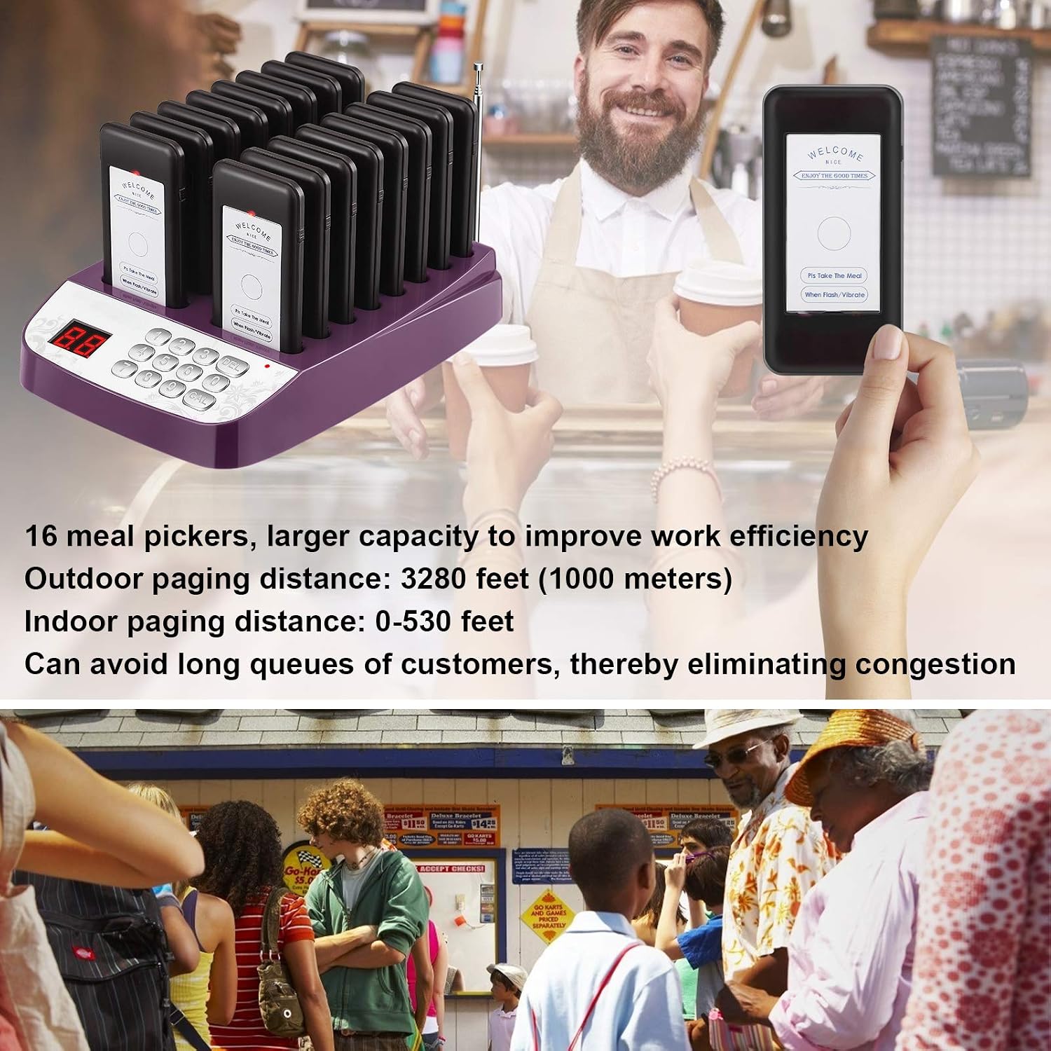 Kacsoo Wireless Calling Paging System,16 Coaster Pagers with 1 Keypad ...