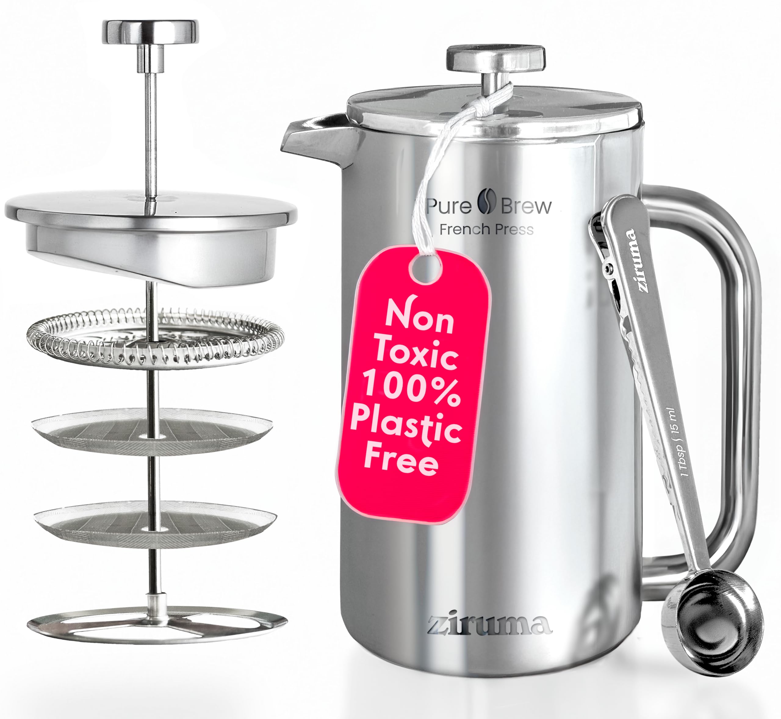 Ziruma Non-Toxic French Press, Surgical Stainless Steel Coffee Press ...
