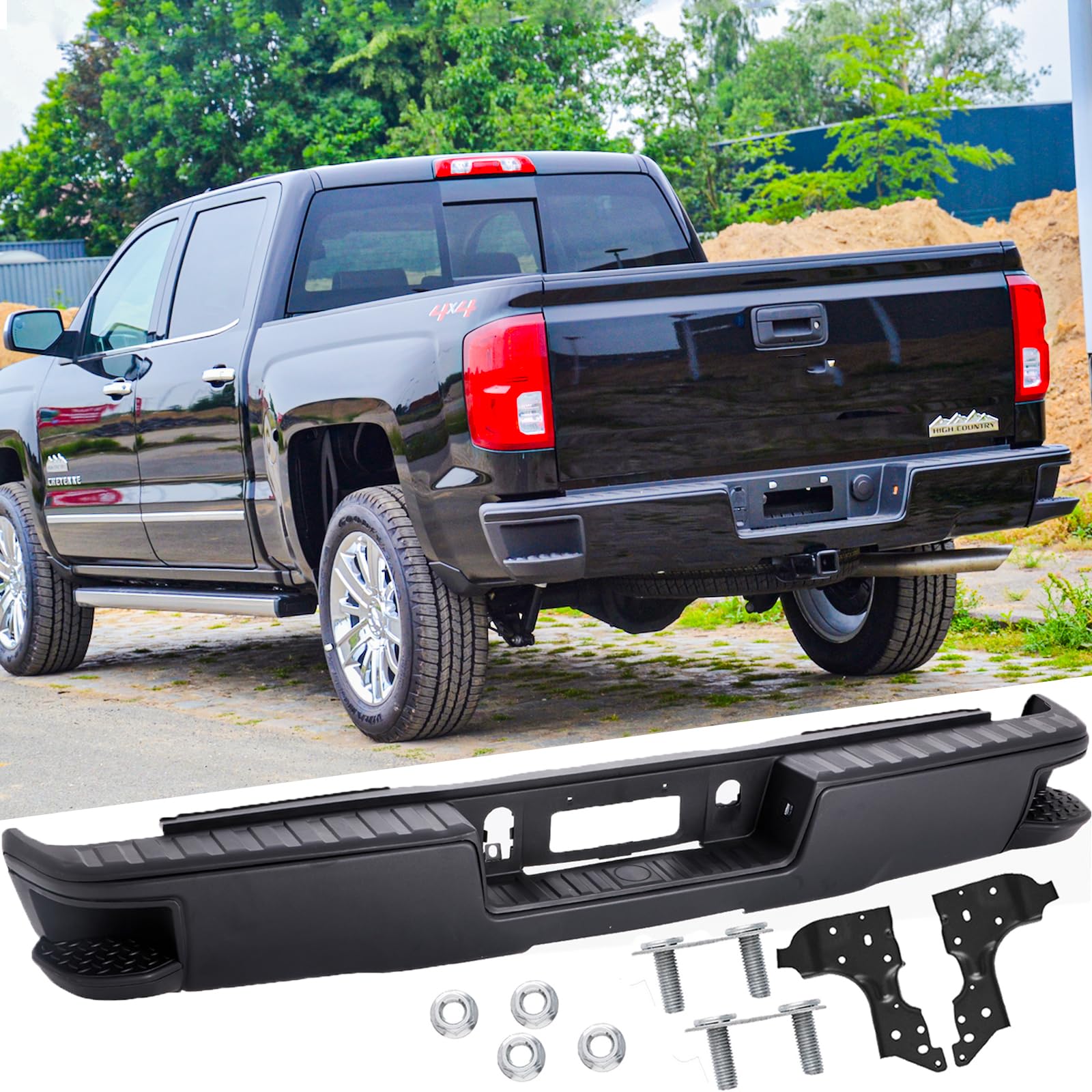 Black Steel Step Back Bumper Rear Bumper Assembly for 2014 2015 2016 ...