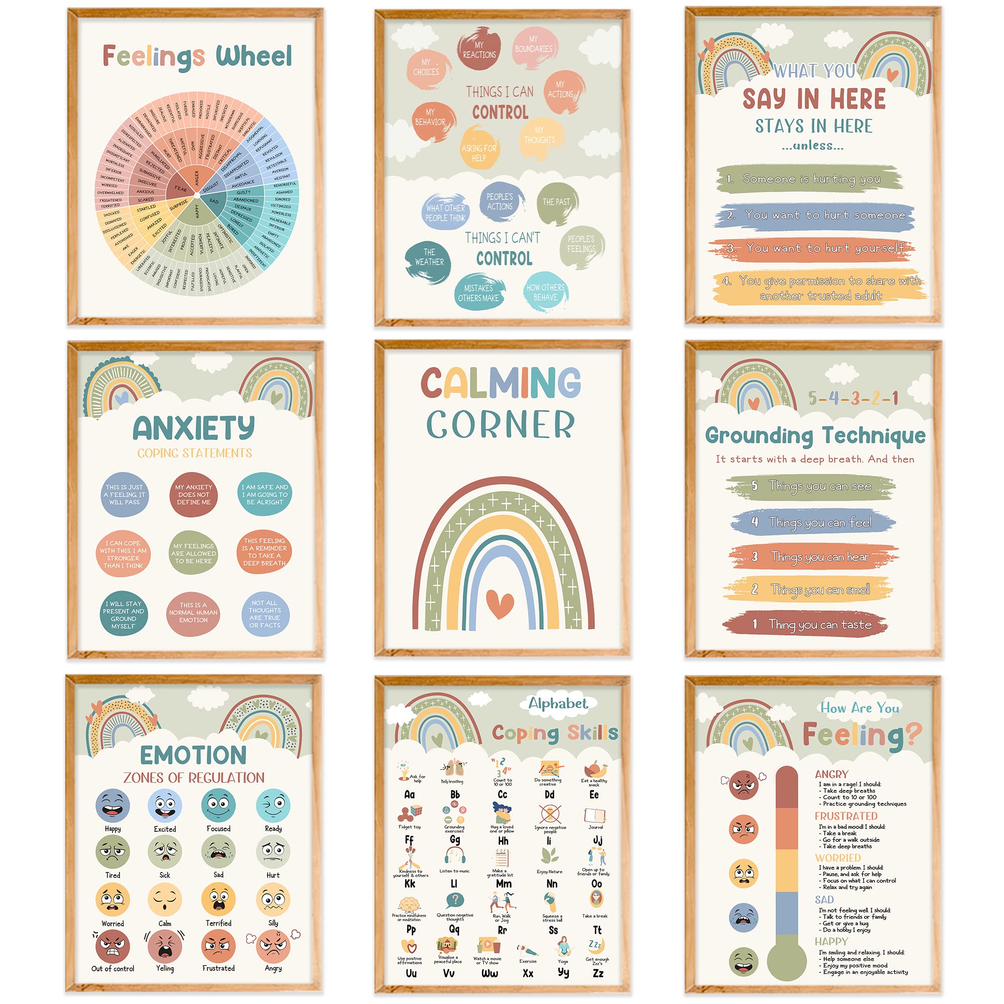 Mua 9 Calming Corner Mental Health Posters (12"x15"), Feelings Chart ...