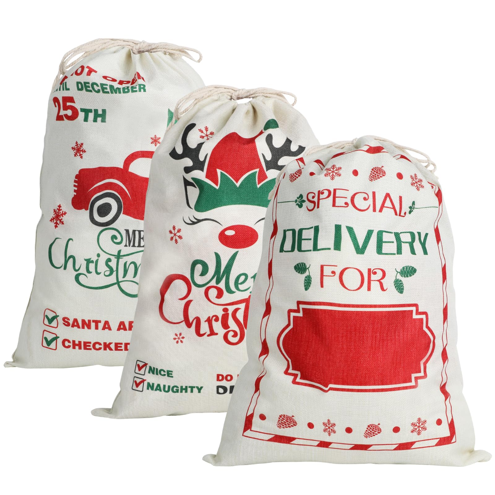CCINEE 3Pack Christmas Santa Sacks Christmas Gift Bags with Drawstring ...