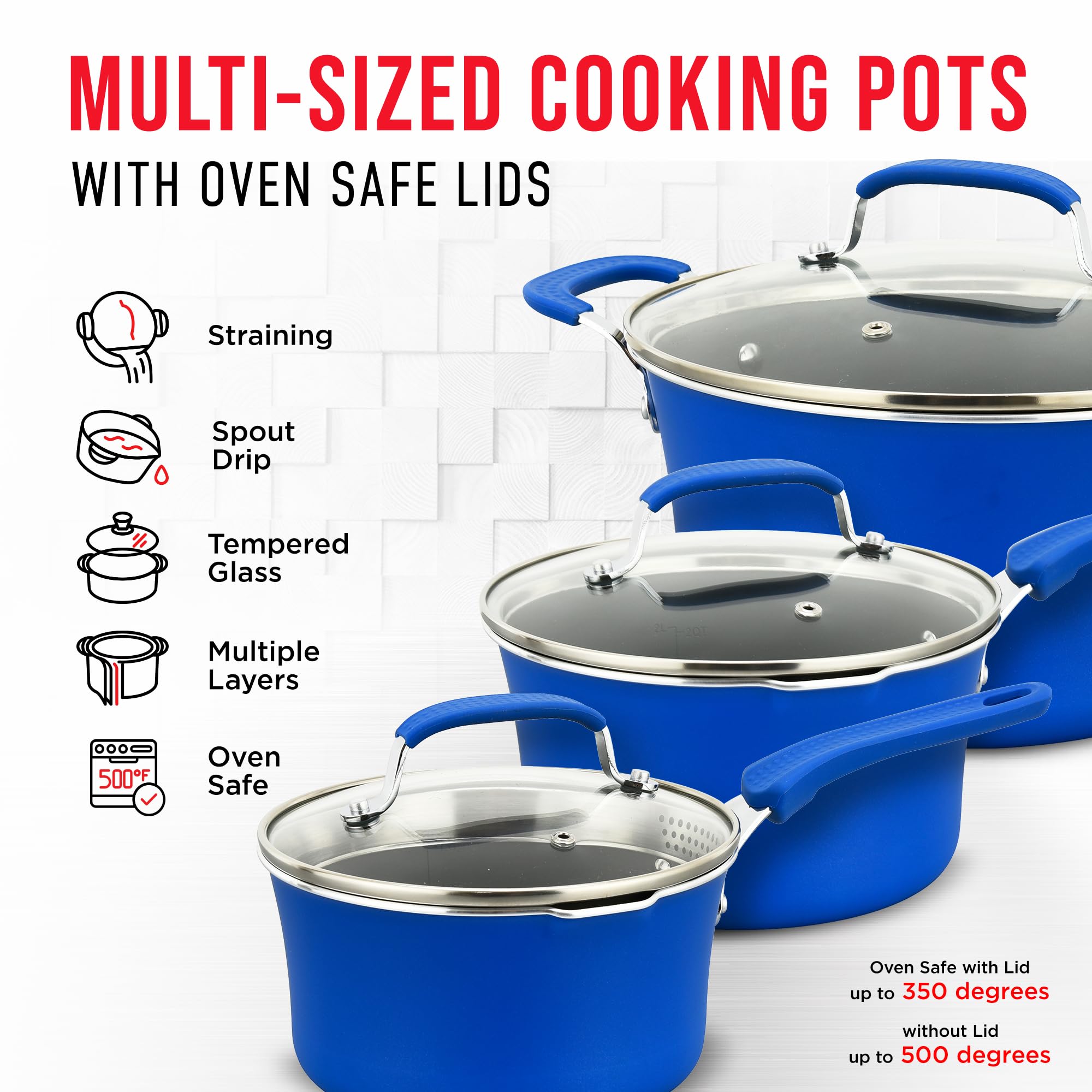 Mua Cookware Set – 23 Piece –Blue Multi-Sized Cooking Pots with Lids ...