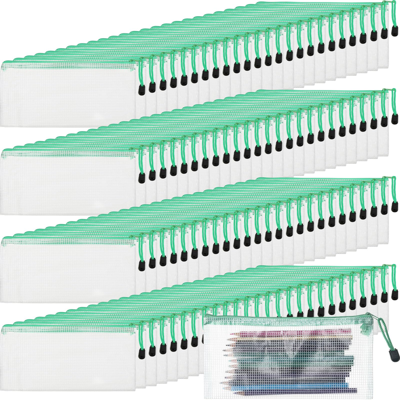 Handepo 100 Pack Mesh Zipper Pouch Pencil Pouches Bulk Clear File Bag ...