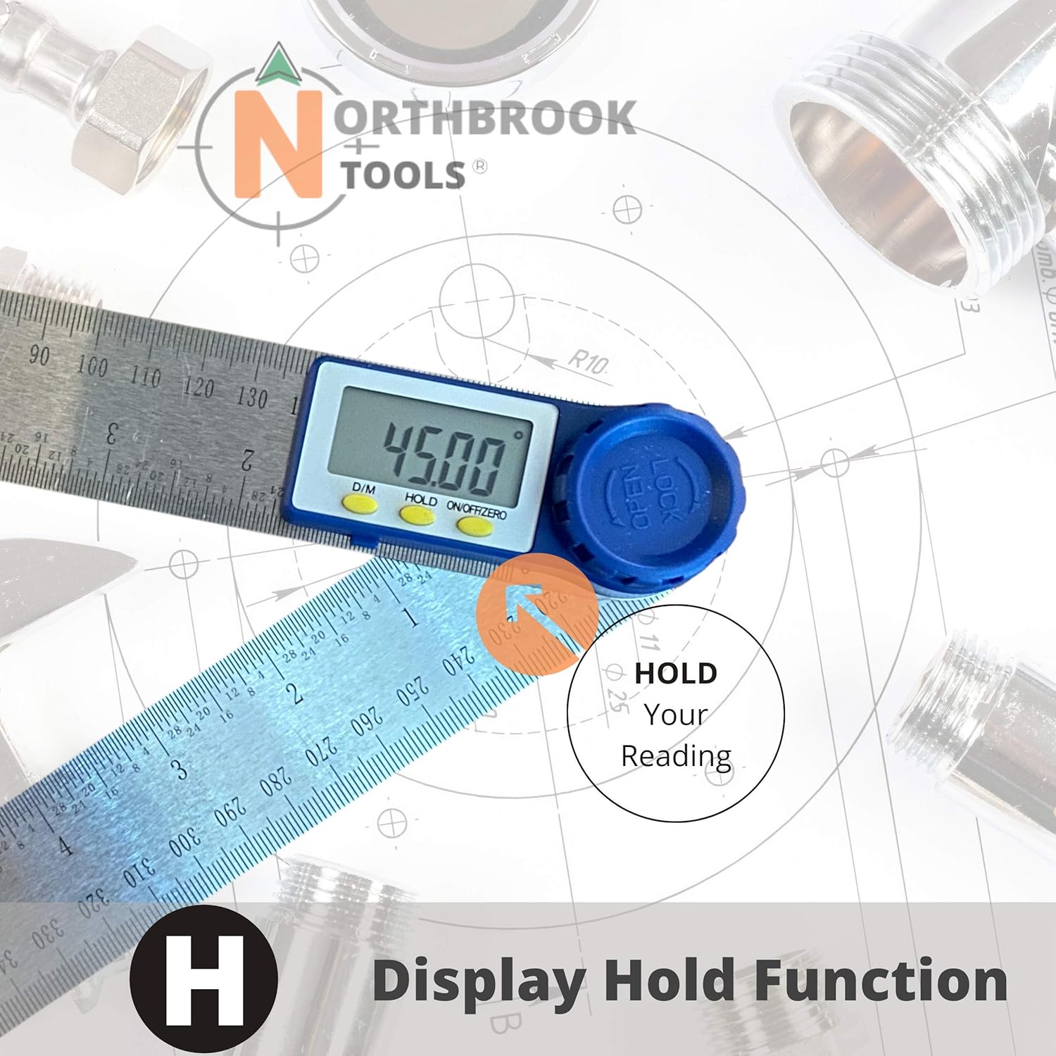 Digital Angle Finder Ruler from Northbrook Tools ® + Metal Ruler 15cm. Angle Finder with 20cm ...
