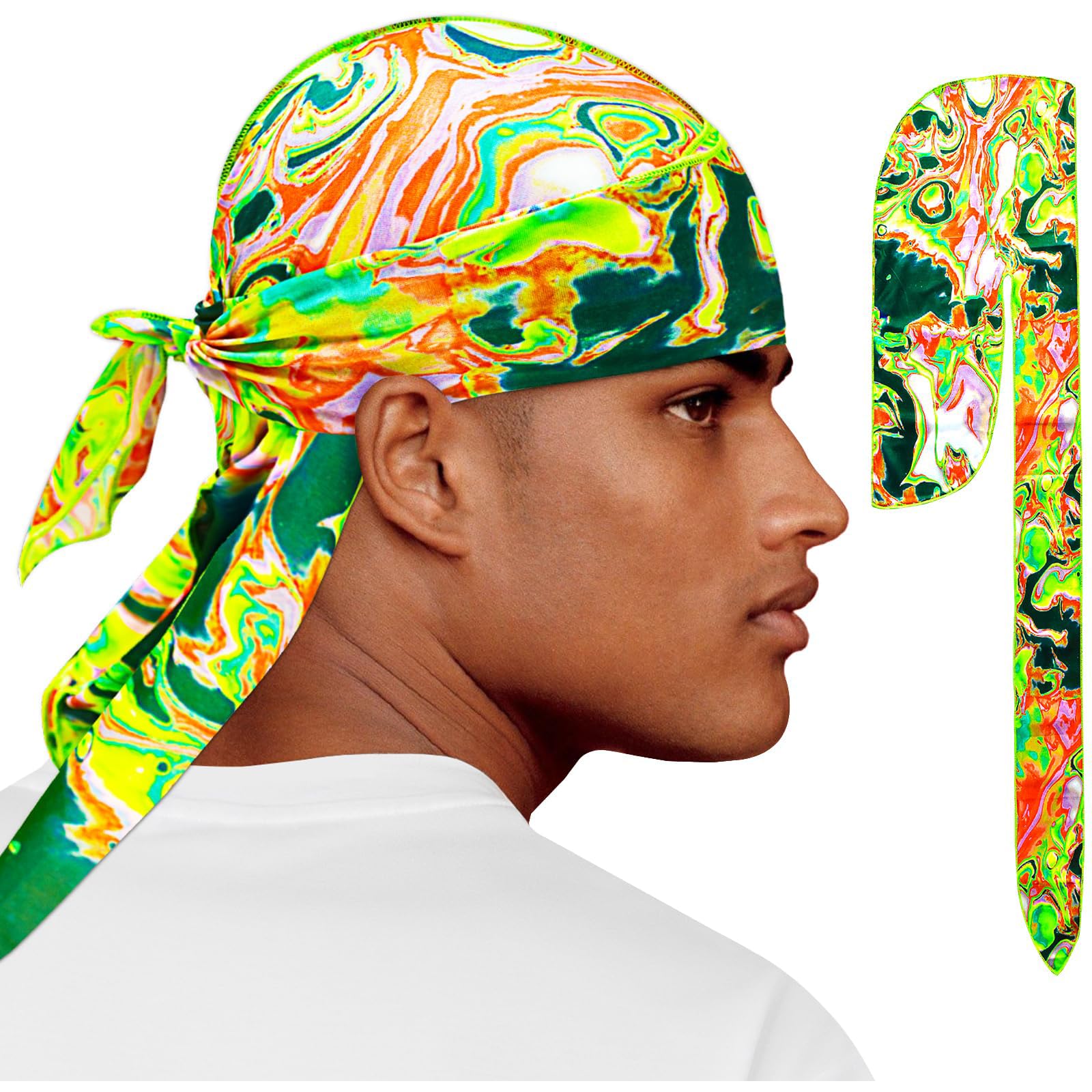 Men Durag Silk Durag for Men Printed Do Rag with Long Tail Doorag Hip ...