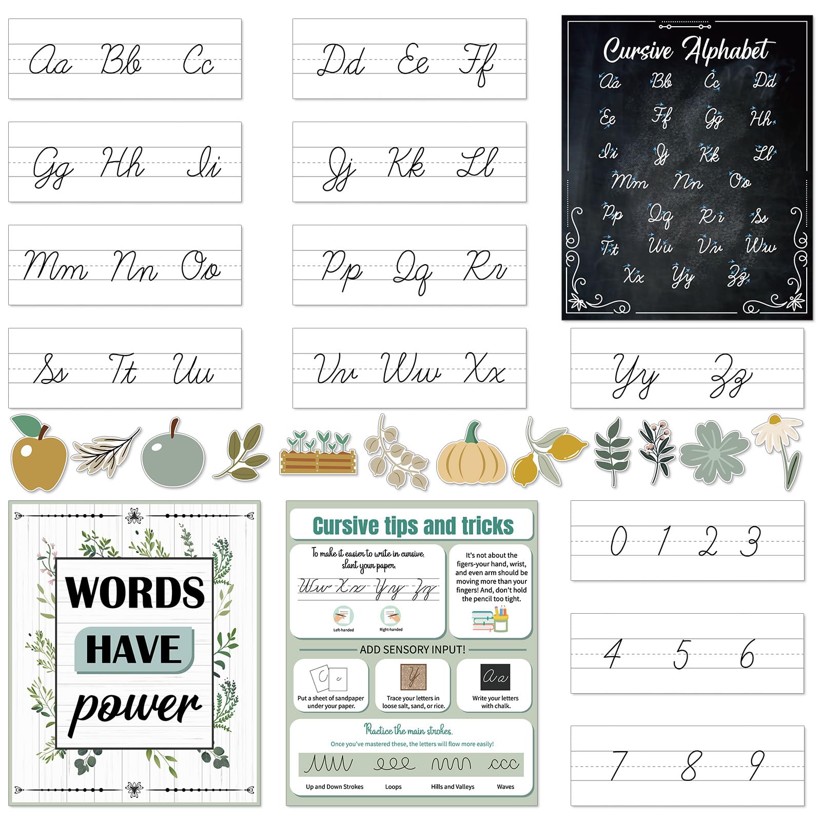 Gilprop 51 Pcs Farmhouse Cursive Alphabet and Number Line Bulletin ...