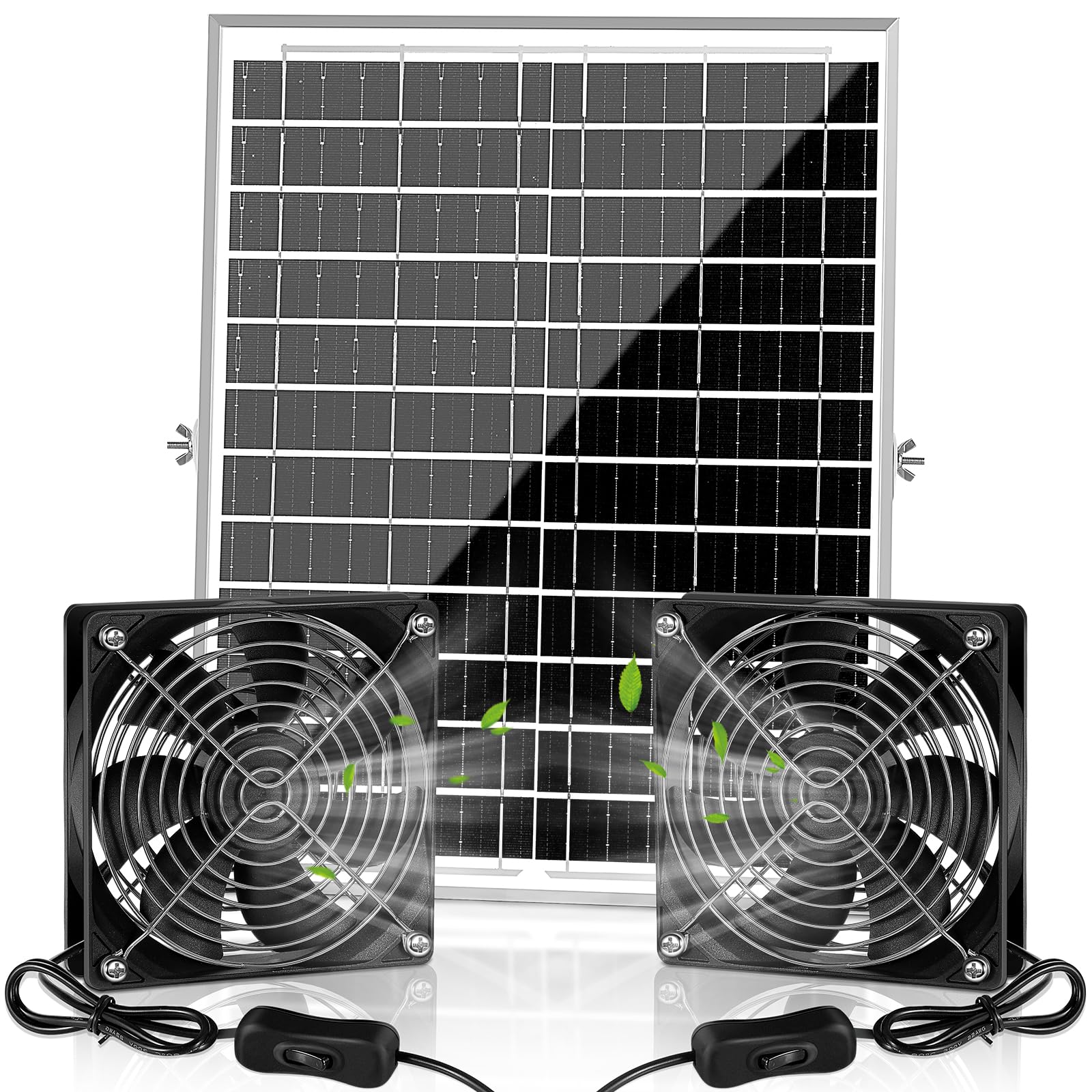 HEBESPACE 20W Solar-Powered Dual Fan Kit for Chicken Coops,Greenhouses ...