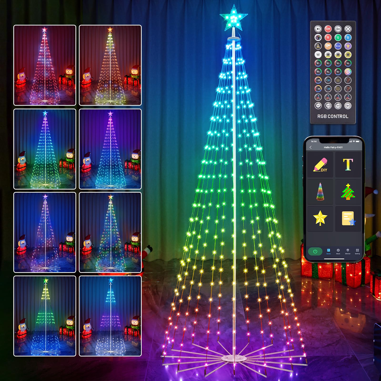 HOLILLUMA 8FT Outdoor Christmas Tree, RGB Color Changing Prelit Smart ...