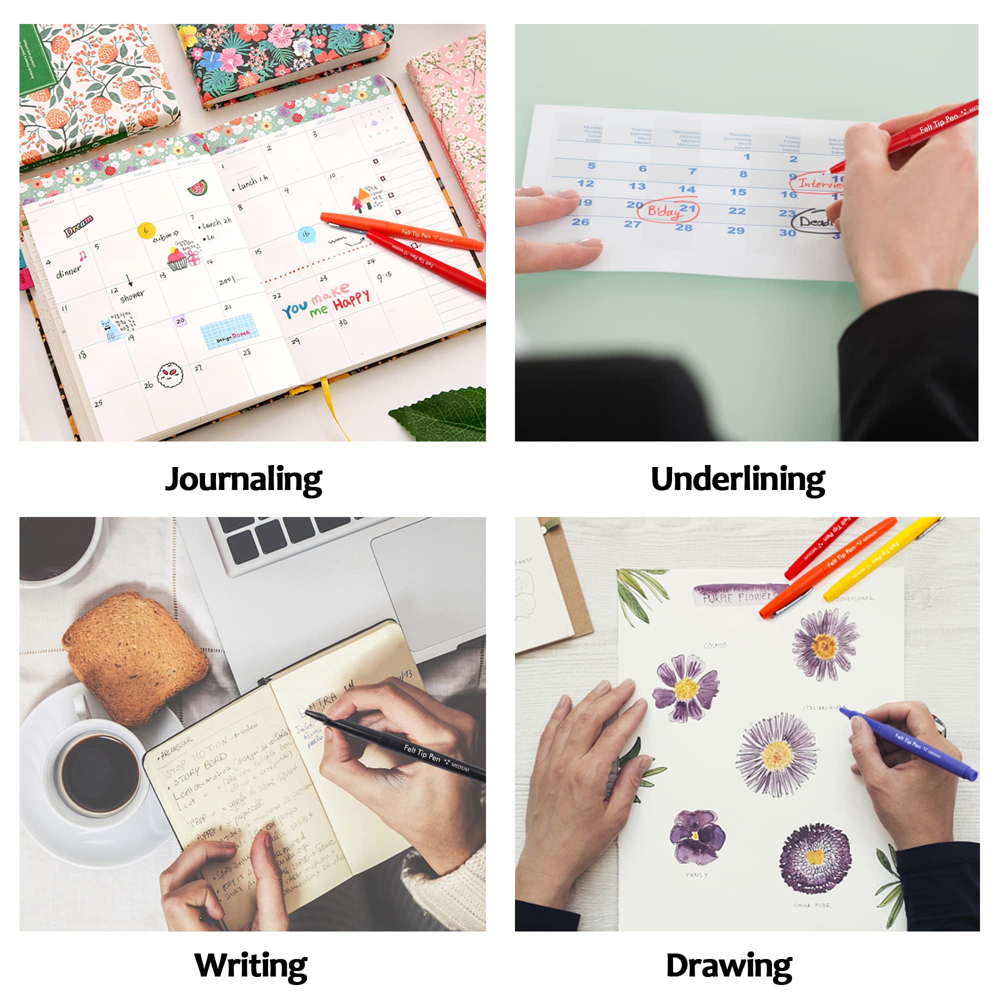 Lelix Felt Tip Pens, 15 Colors, 0.7mm Medium Point Felt Pens, Felt Tip ...