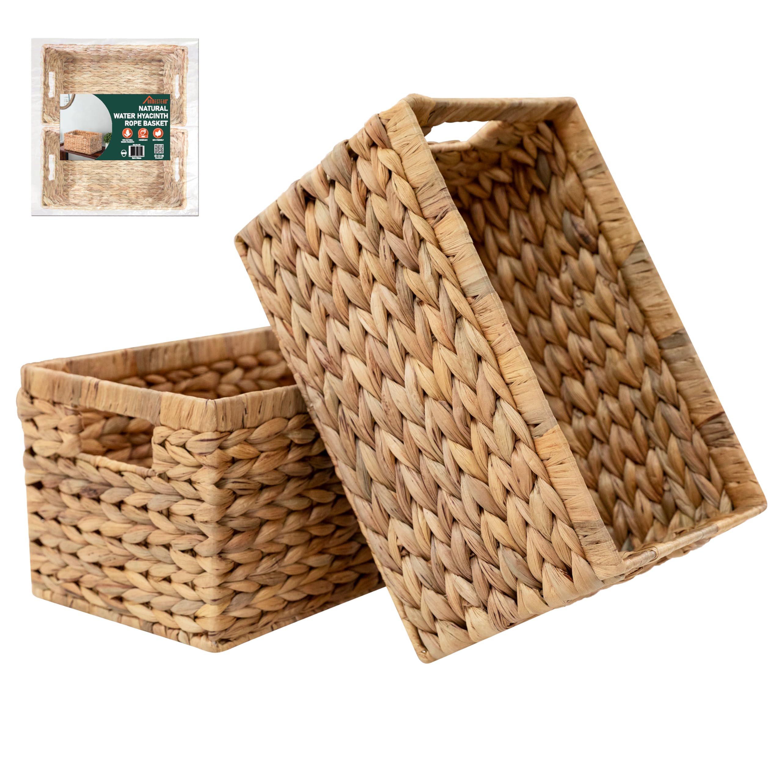 HOMESTEAD Water Hyacinth Storage Baskets with Built-in Handles, 13.5" x ...