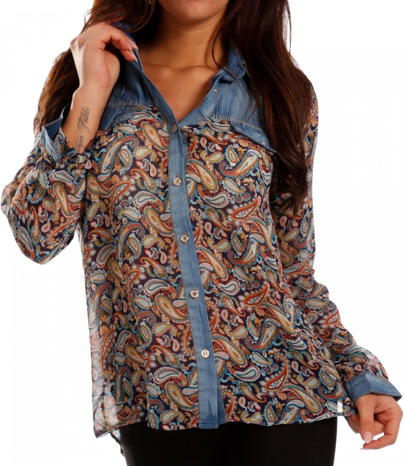 Young-Fashion Damen Bluse Druckbluse Transparent Longsleeve Blouson ...