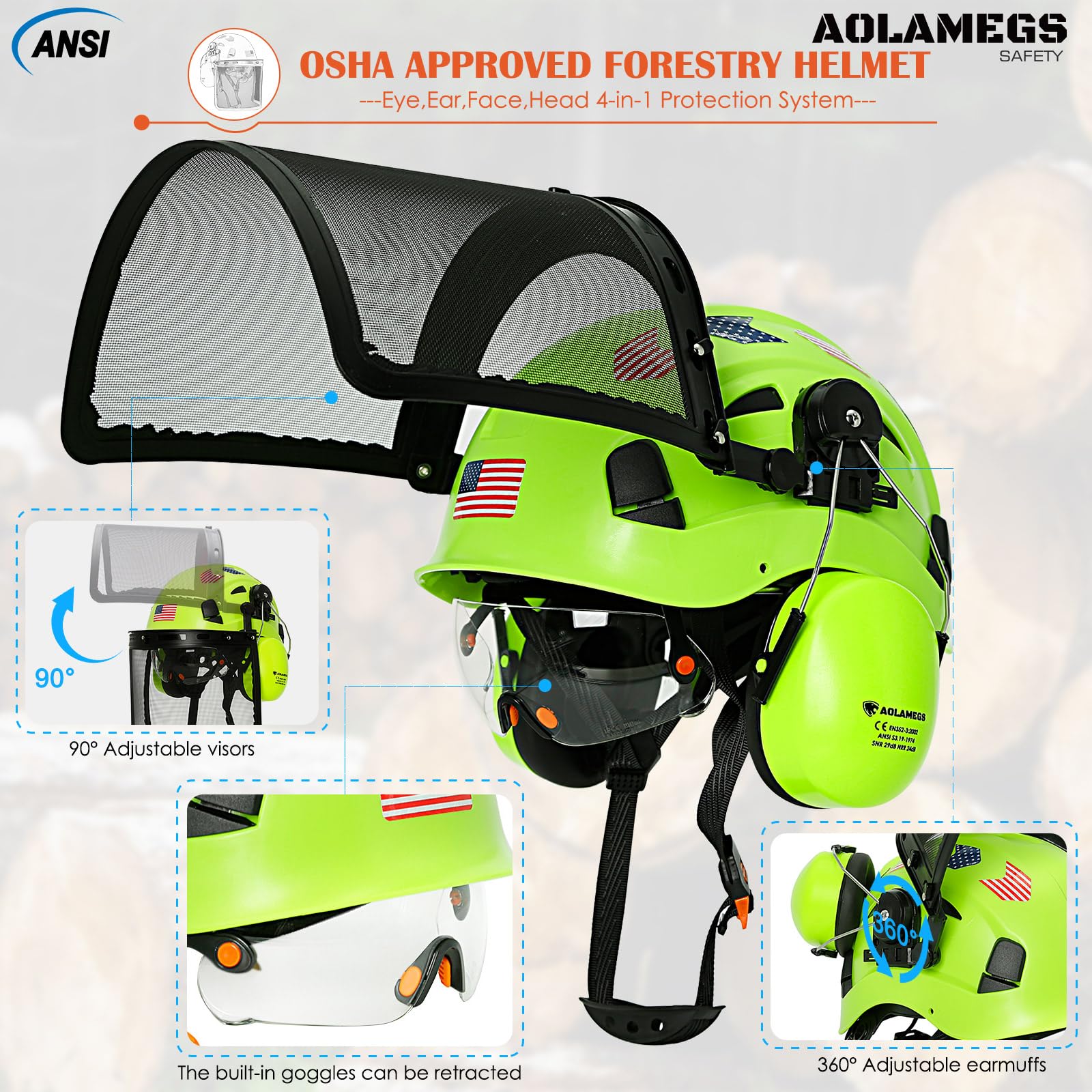 Chainsaw Helmet Aolamegs With Face Shield & Ear Muffs - OSHA Approved ...
