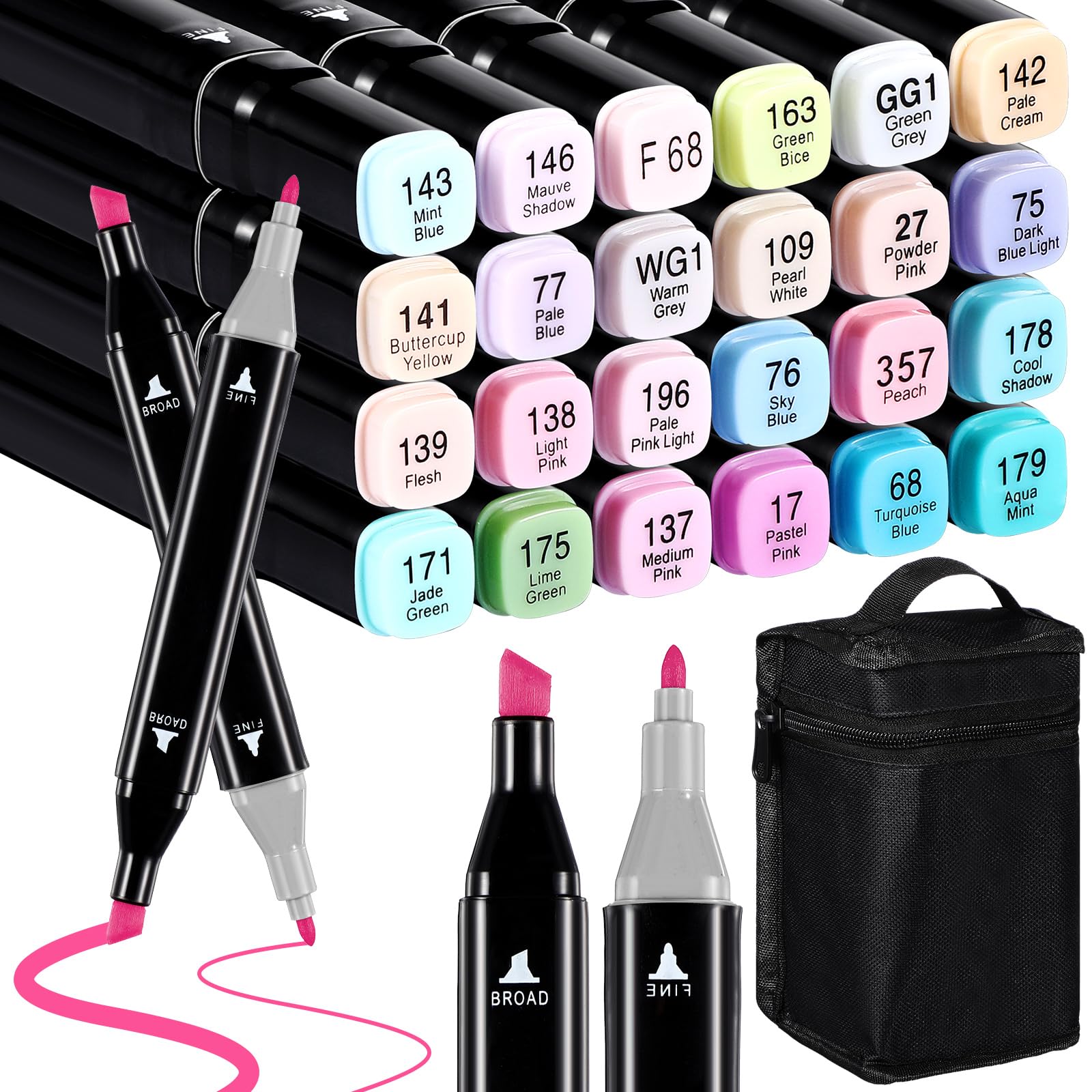 MotiMind 24 Colors Dual Tip Alcohol Markers Set with Storage Bag Art ...