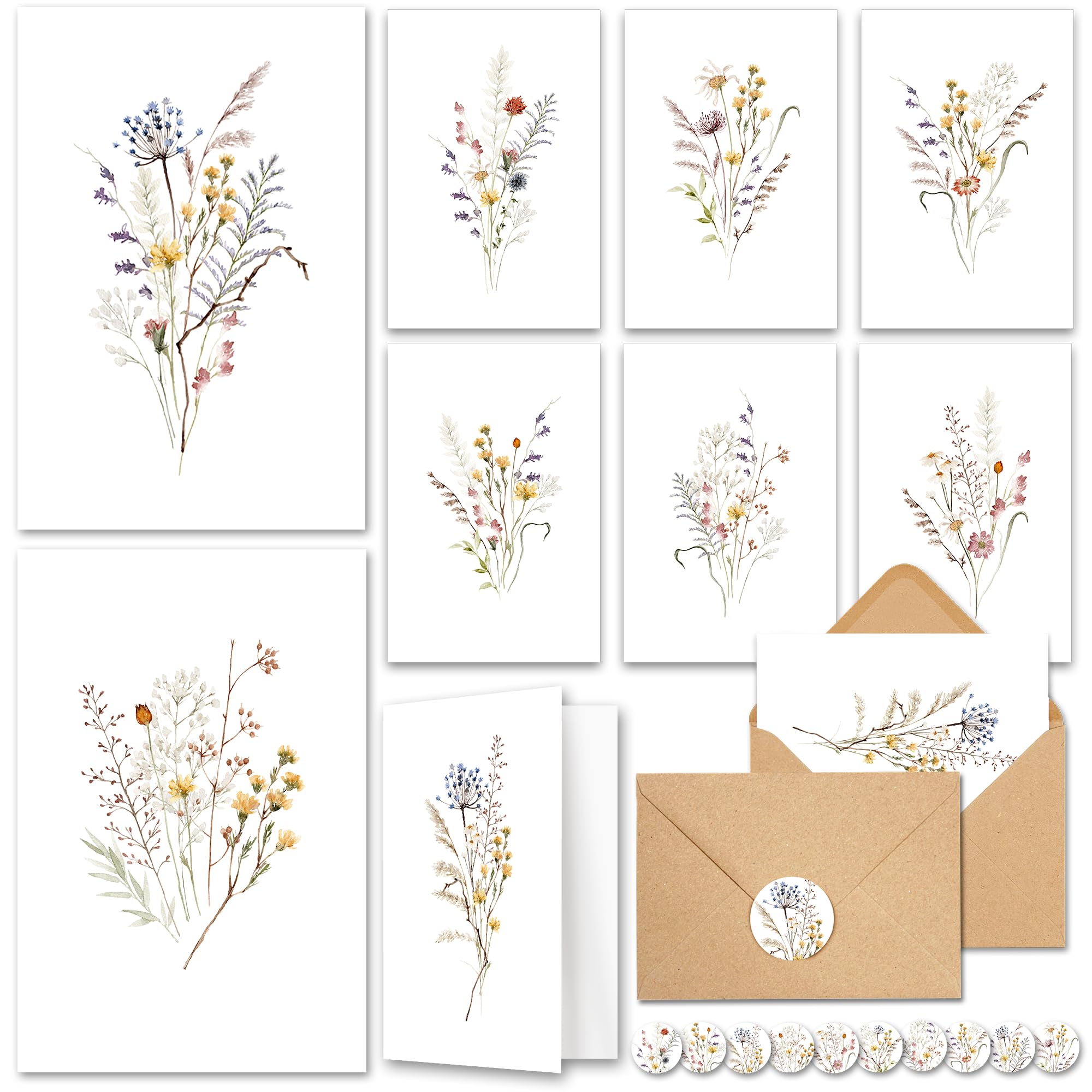 AUDREE 20 Pack Blank Cards and Envelopes 4x6 - Watercolor Wildflowers ...