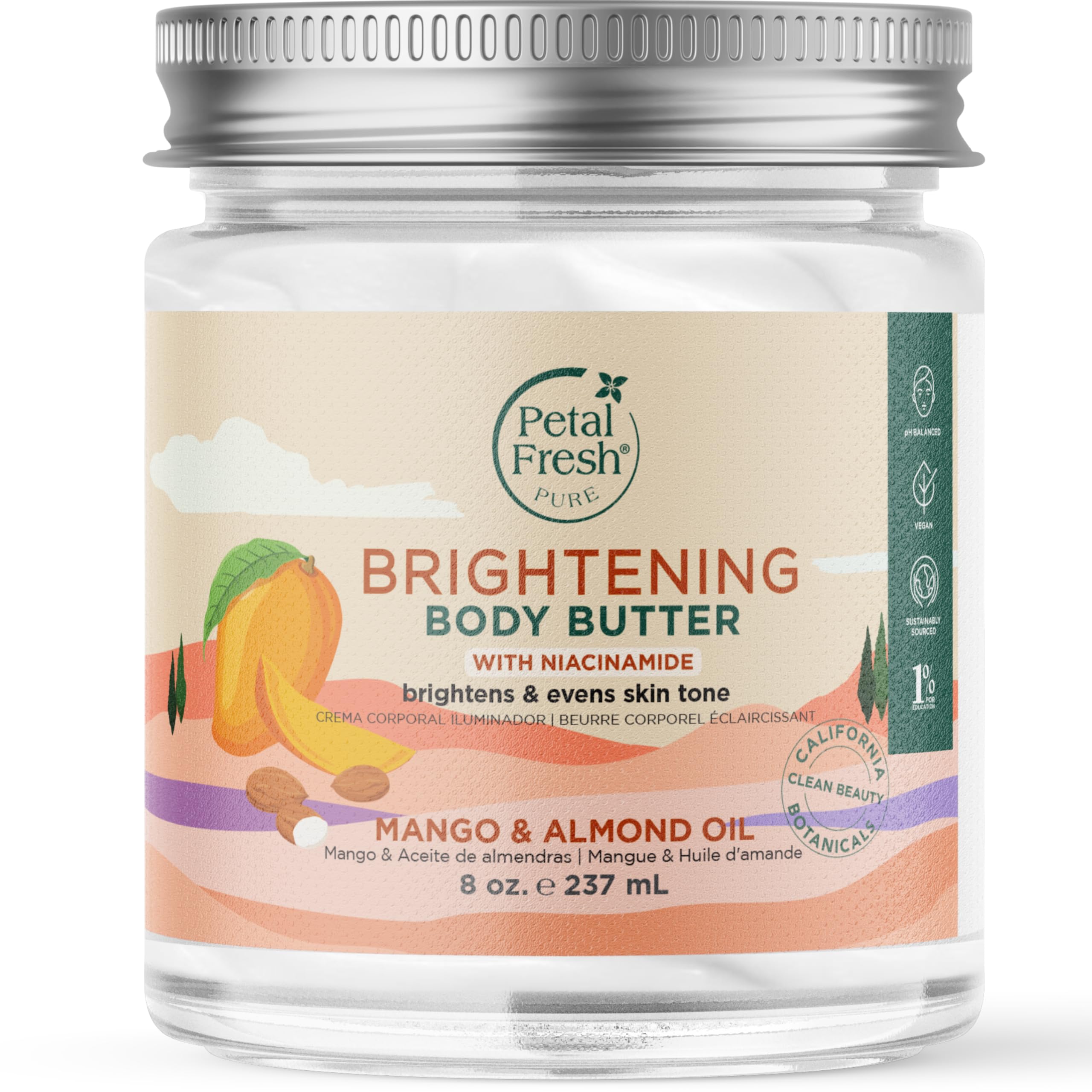 Petal Fresh Pure Brightening Mango & Almond Oil Body Butter with Niacinamide, Shea Butter ...