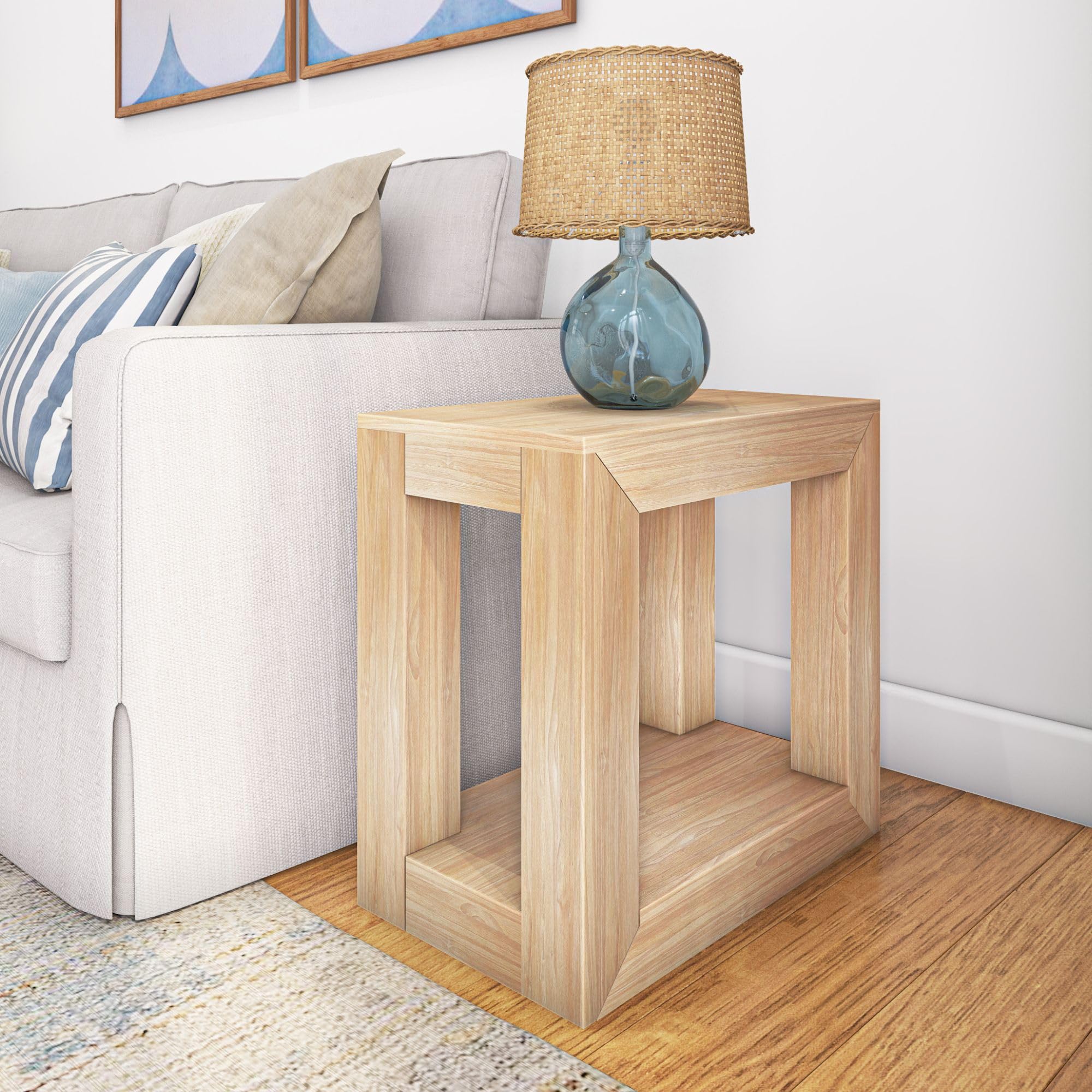 Plank+Beam Modern Rectangular Side Table with Shelf, 25", Solid Wood ...