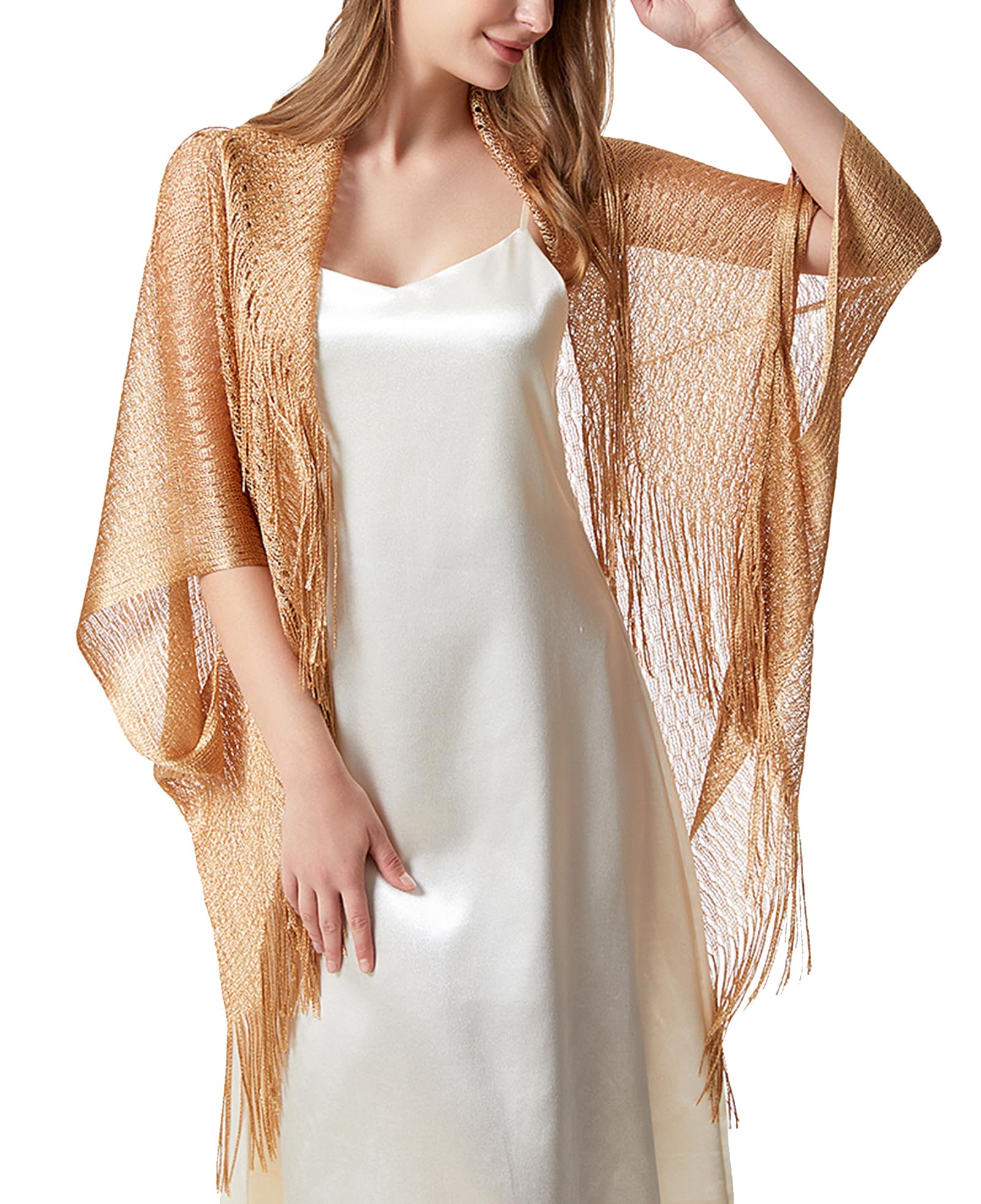 Womens Metallic Sparkling Kimono Swimsuit Cover Ups Shawls and Wraps ...
