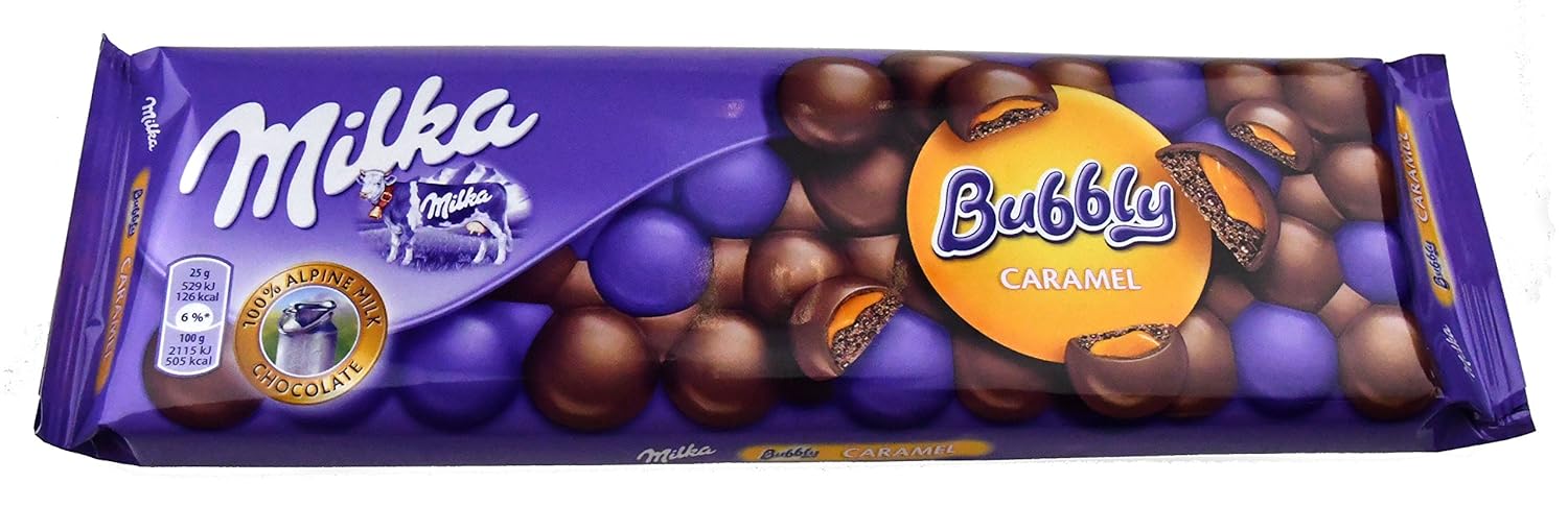 Amazon.com : Milka Chocolate Bubbly Caramel, Large Bar 250g : Grocery ...