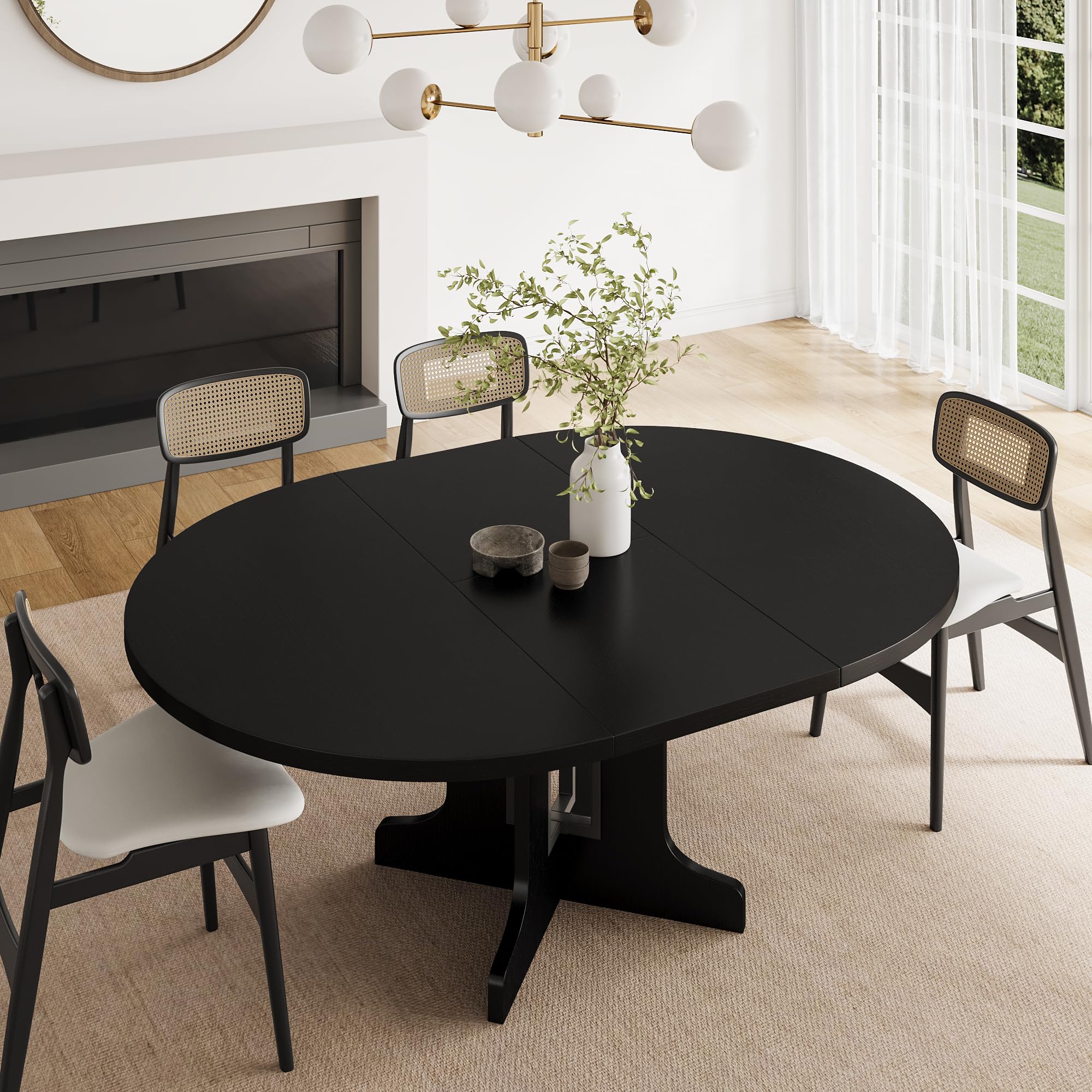 Feonase 59" Round Extendable Dining Room Table for 6, Modern Oval ...