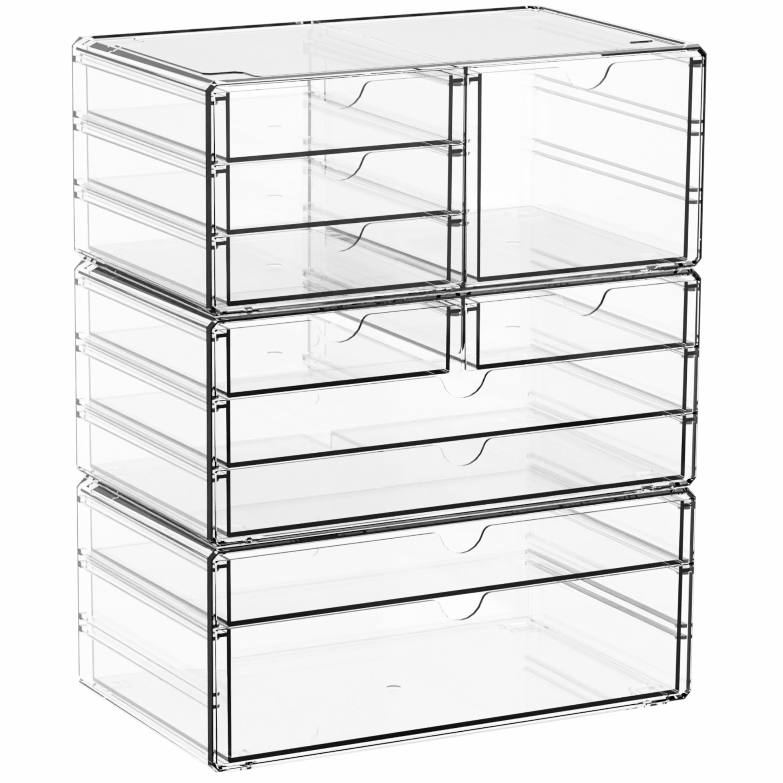 Yieach 3 Pack Acrylic Storage Drawers With 10 Drawers,Stackable Office ...