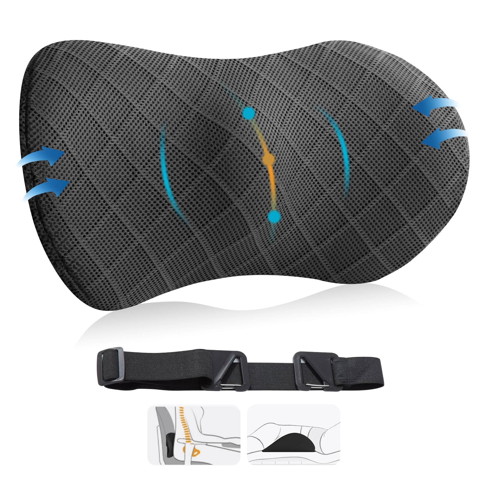 Lumbar Support Pillow for Office Chair and Car Seat, Lumbar Pillow with ...