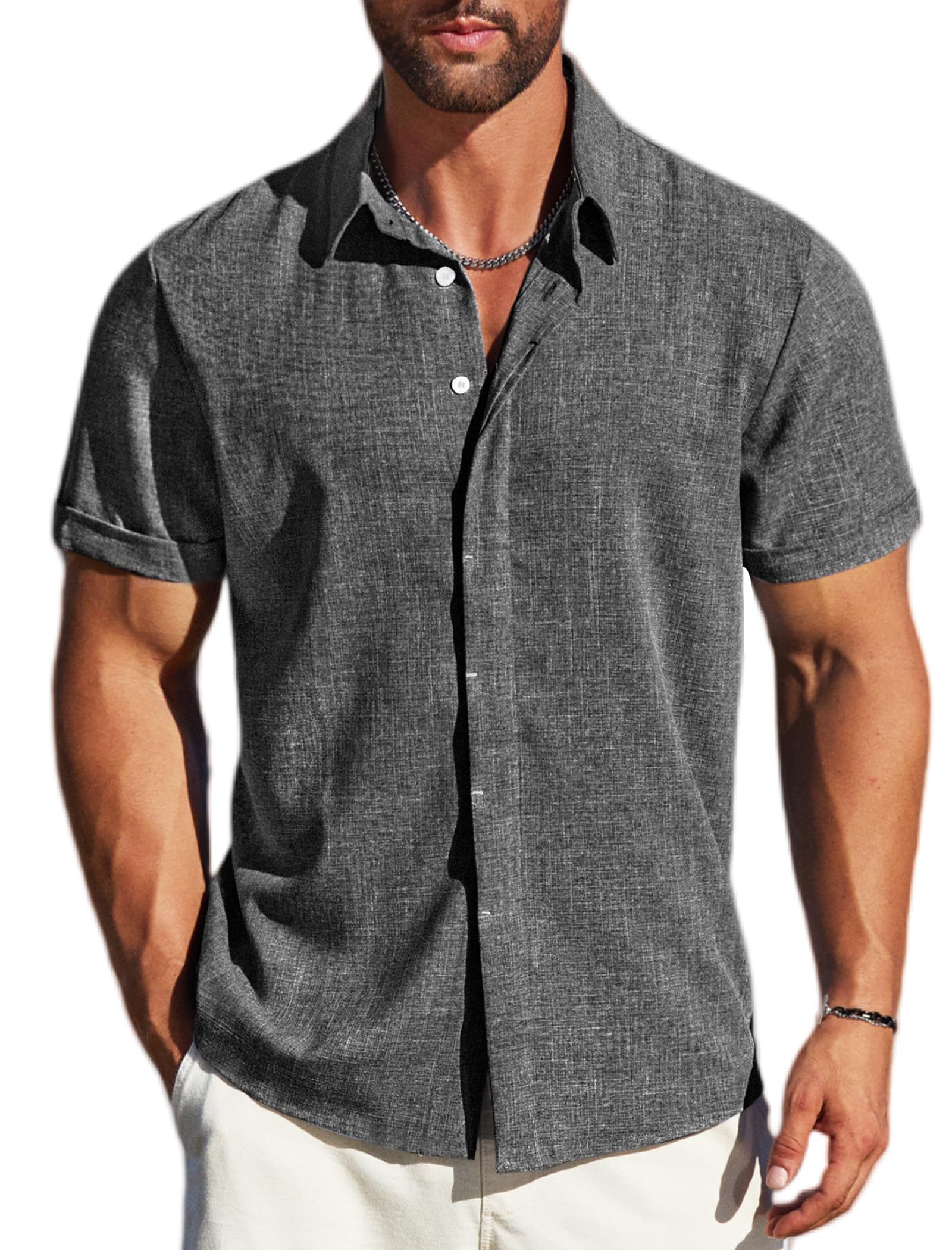 MAPICK Summer Shirts for Men Beach Linen Button Down Casual Shirt Short ...