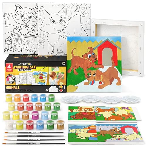 ARTEZA Animal-Themed Painting Set for Kids, 4 Pre-Sized 8x8 Inch ...