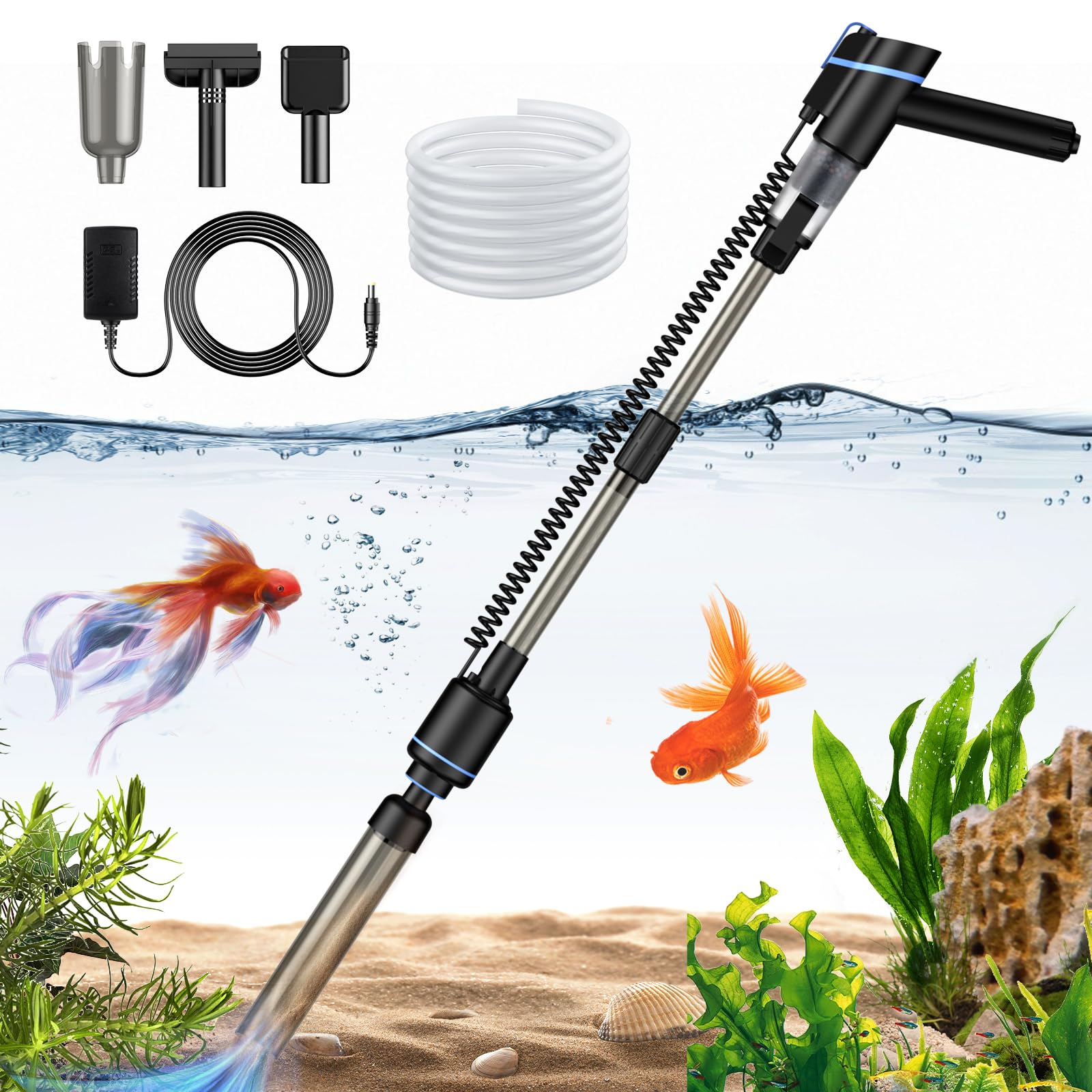 Lauosume Fish Tank Cleaner - 24W Electric Aquarium Gravel Cleaner ...