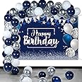 Amazon.com: Navy Blue Birthday Confetti Balloons Kit Set 50 Pieces Blue Birthday Photography ...