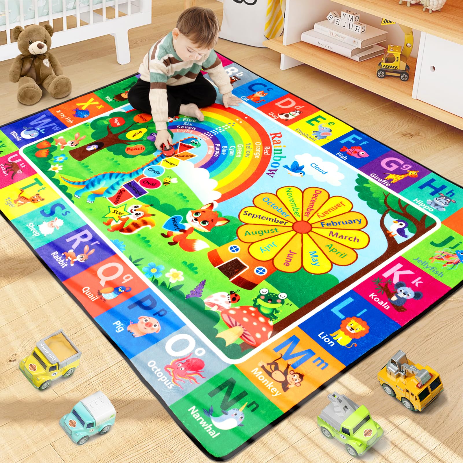 Diysani ABC Rug for Kids Playroom, Rainbow Alphabet Rug 3x5 Feet ...