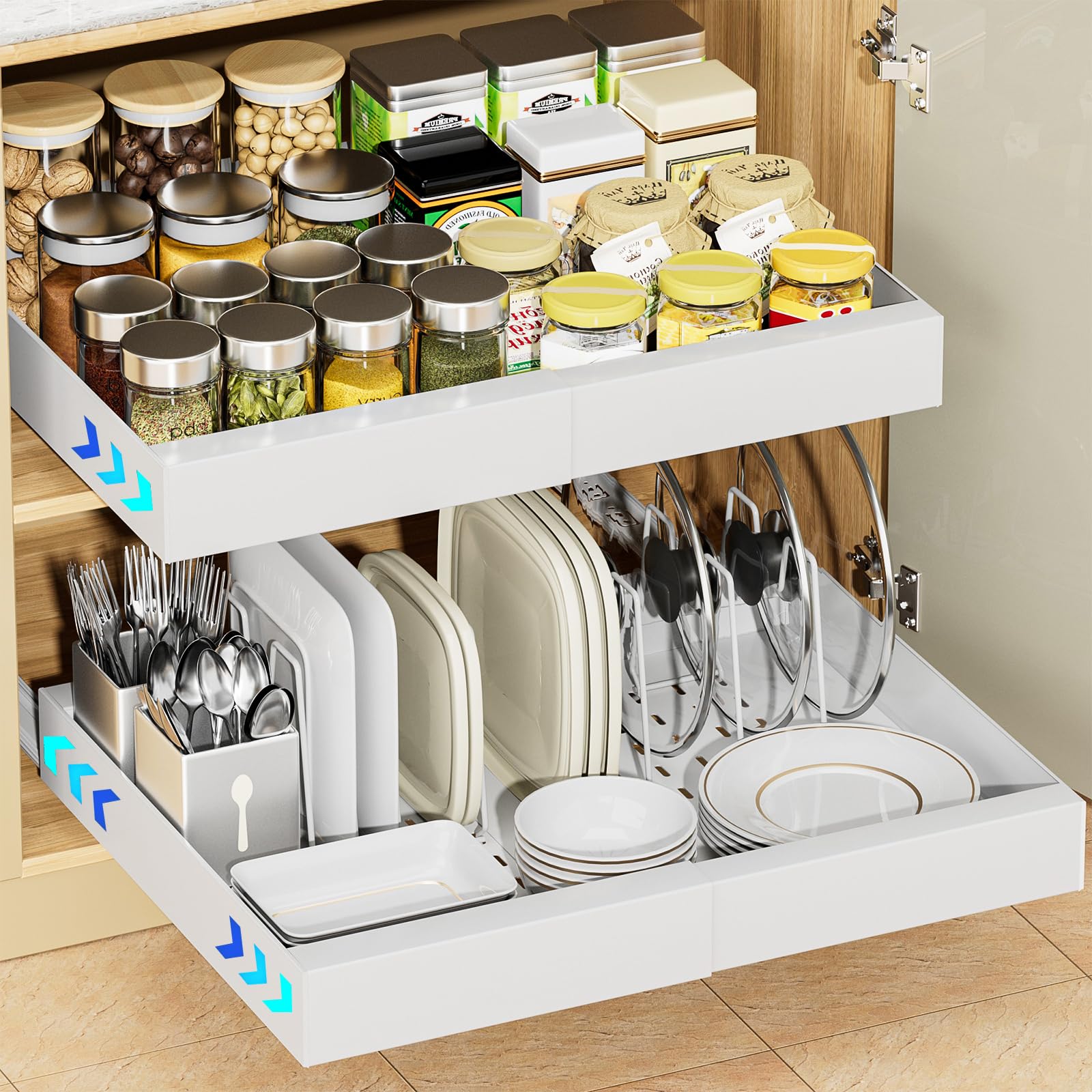 OVICAR Expandable Cabinet Organizer Drawer - Pull Out Cabinet Drawers Adhesive Slide Out Storage ...