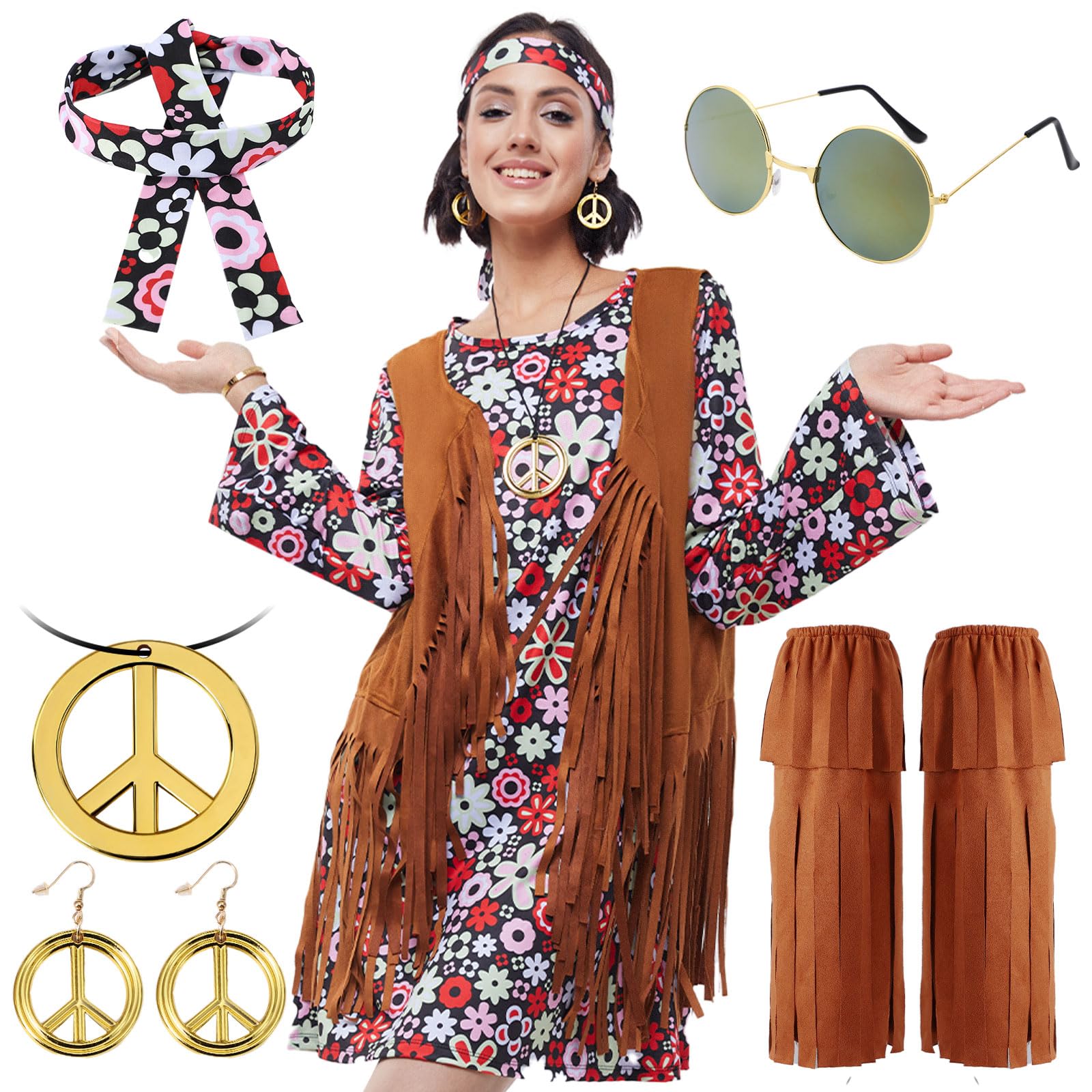 PARTTELY 60s 70s Outfits for Women Hippie Costume Clothes Set 70s ...