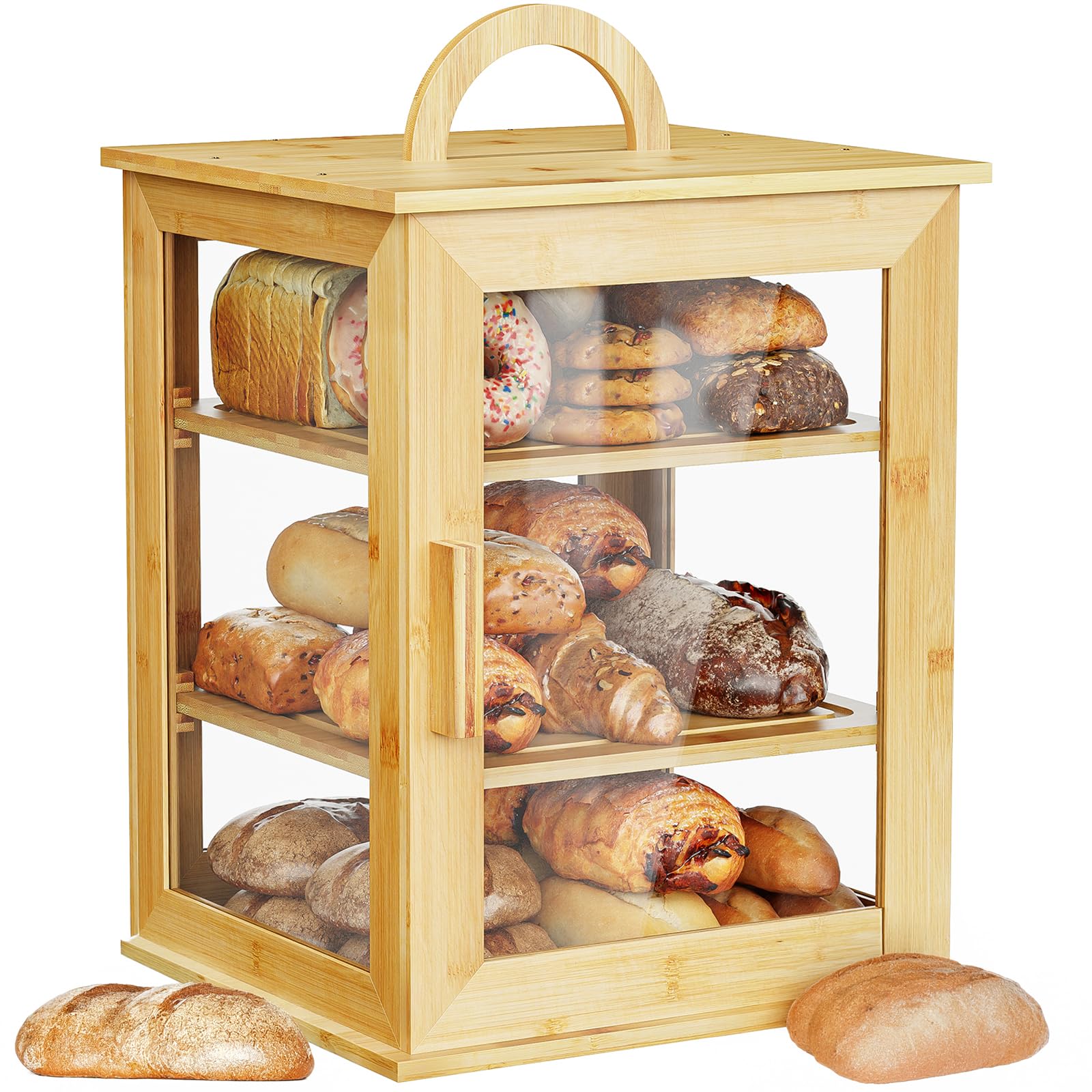 VA1KENE Extra Large Bread Box for Kitchen Countertop, Bamboo Corner ...