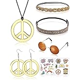 Amazon.com: 6 Pieces Hippie Costume Set 60s 70s Hippie Dress Up Accessories Set Vintage Hippie ...