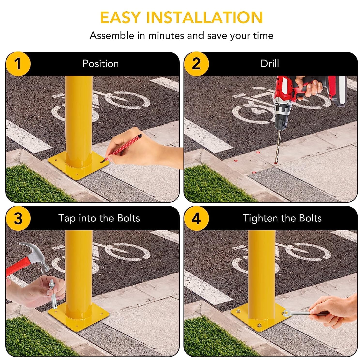 Mua Safety Bollard, Towallmark 4 Packs 42 Inch Height Bollard Post, 4.5 ...