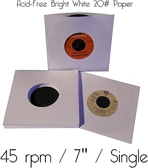 Amazon.com : 100 7" 45 rpm White Paper Vinyl Record Sleeves ...