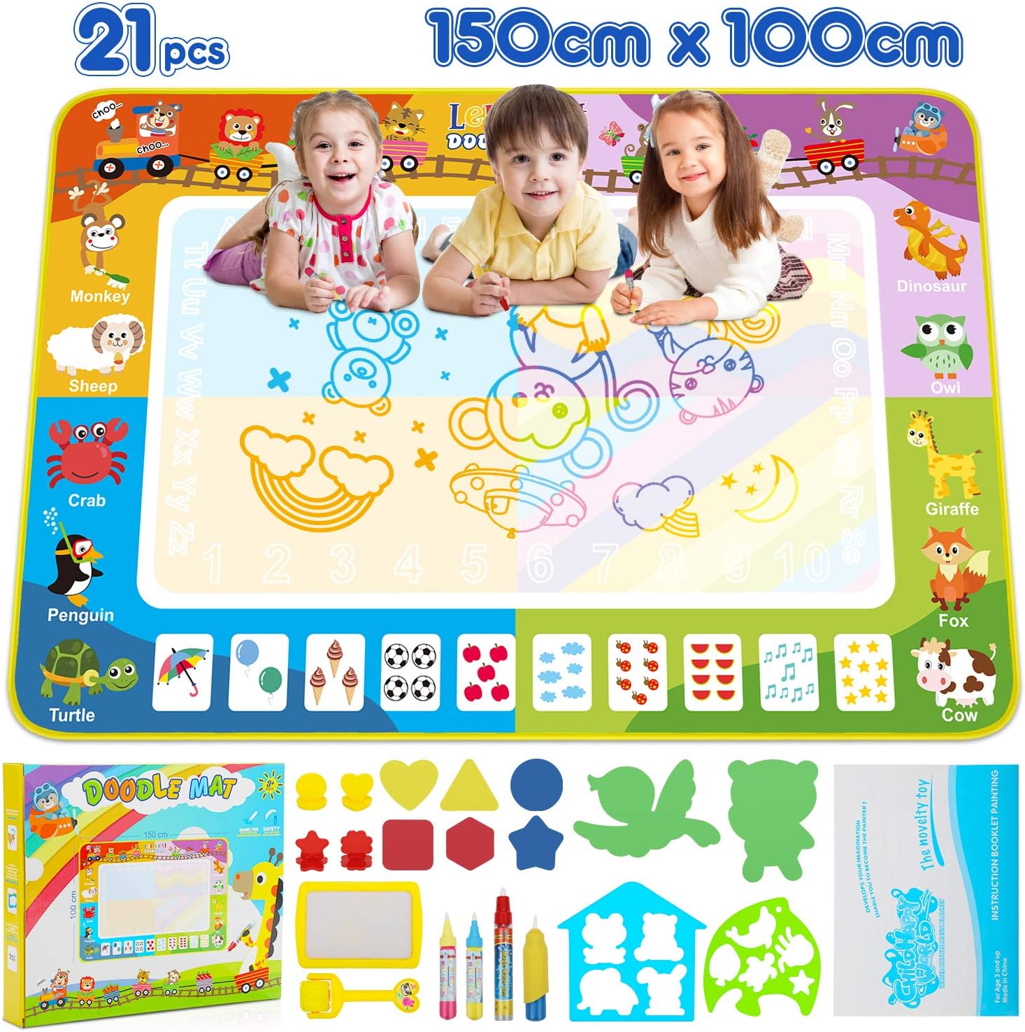 lenbest Water Doodle Mat Animals, Extra Large 150x100cm Aqua Drawing ...