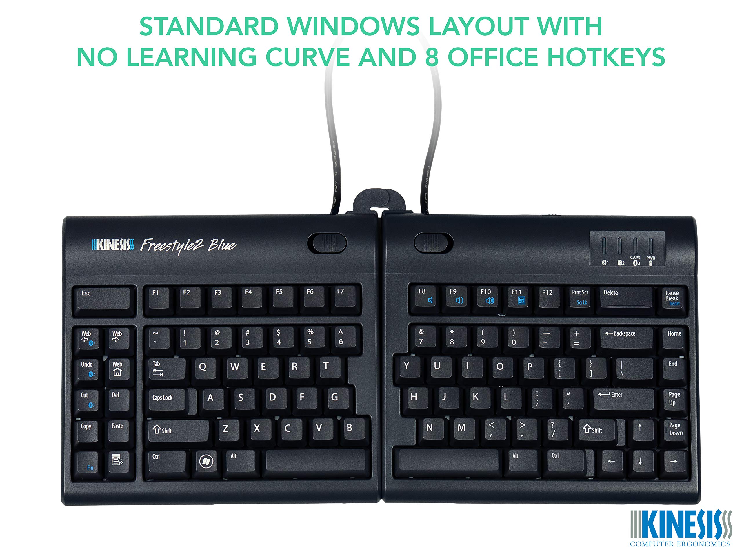 KINESIS Freestyle2 Blue Wireless Ergonomic Keyboard For PC (9 ...