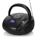 Amazon.com: Koramzi Portable CD Boombox Sound System with Top-Loading CD Player, AM/FM Radio ...