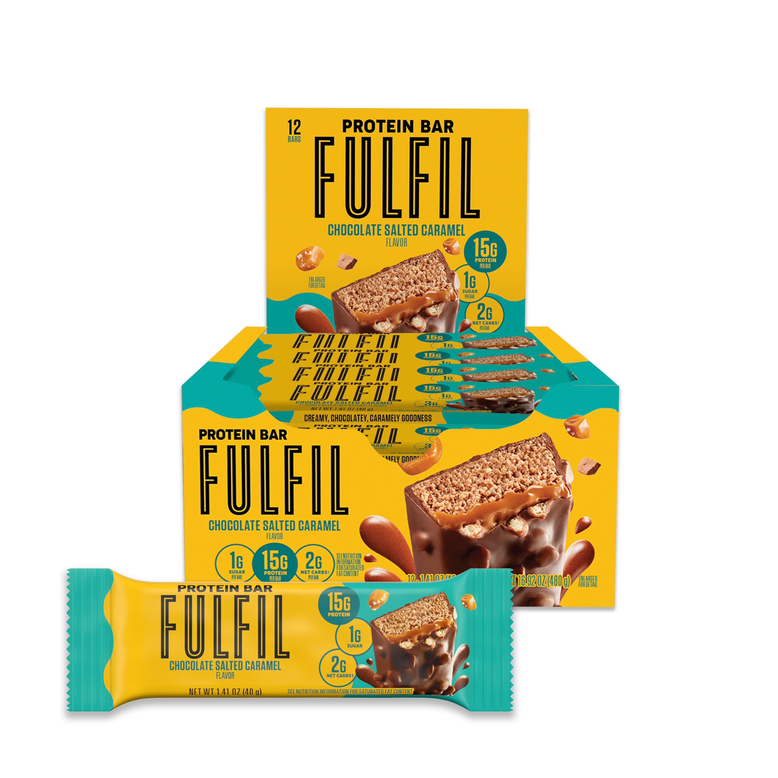 FULFIL Protein Snack Bars, Chocolate Salted Caramel, 15g Protein ...