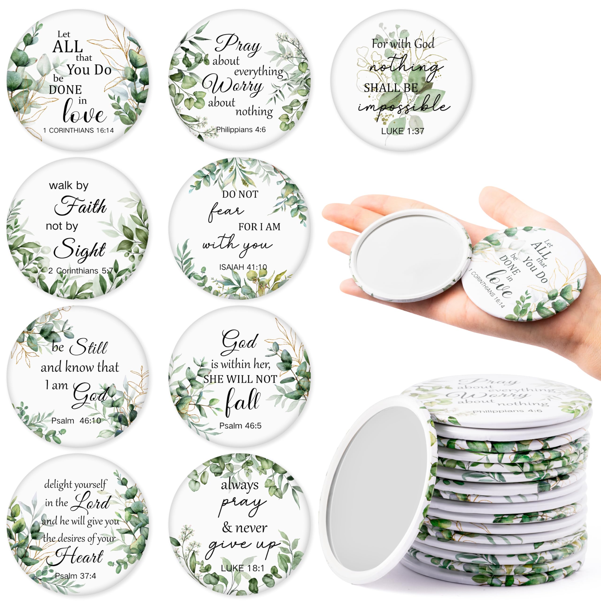 Y1tvei Leaves Bible Compact Mirrors - 36Pcs Green White Leaf Christian ...