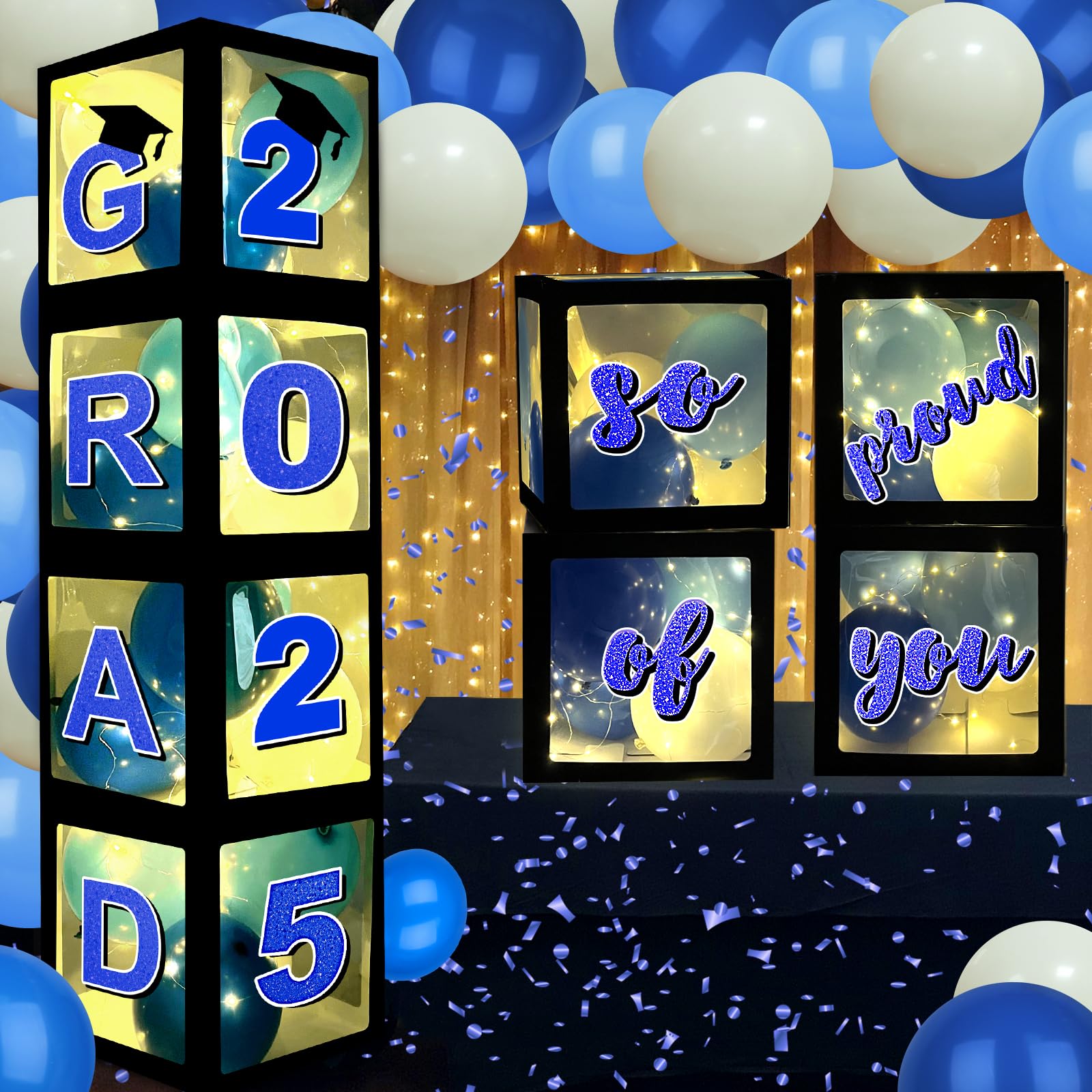 Blue Graduation Party Decorations Class of 2025 Black 4Pcs Grad Balloon ...