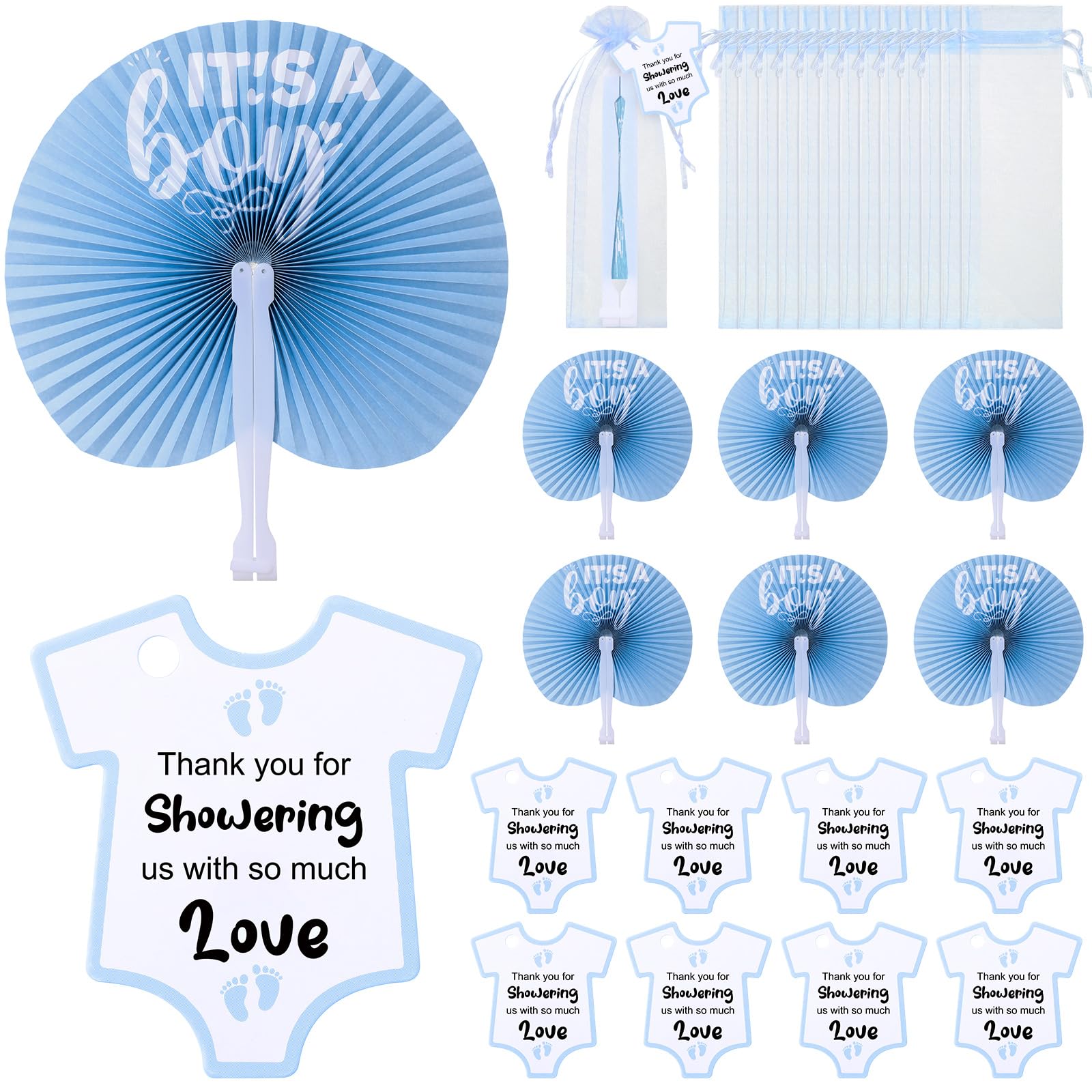 Redbaker 50 Sets Baby Shower Folding Handheld Fans Girl Boy Paper Round ...