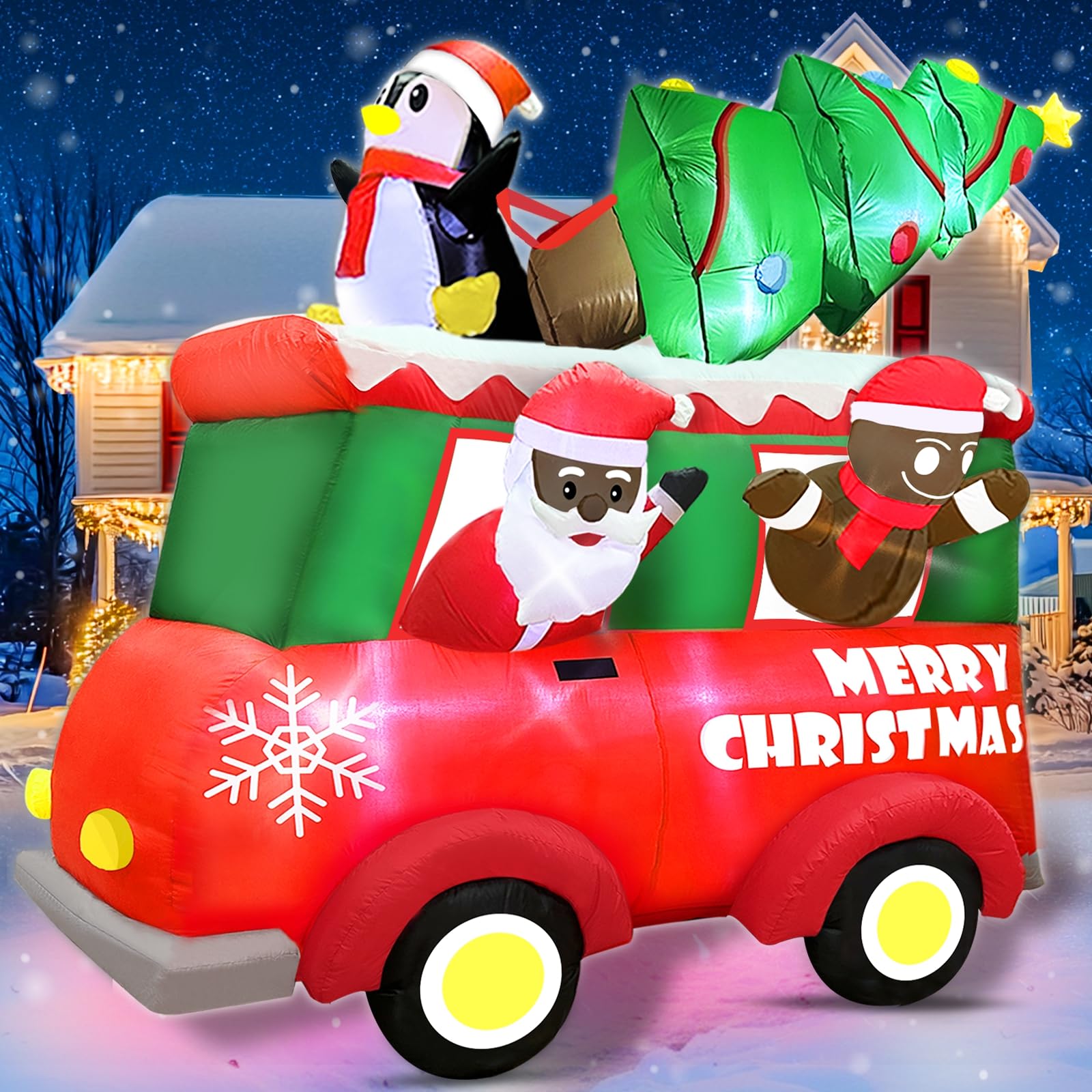 8 Ft Tall 8 Ft Long Giant Christmas Inflatable Black Santa Claus in ...