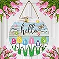 Amazon.com: Hello Spring Decor Tulip Wreath Front Door Sign Round ...
